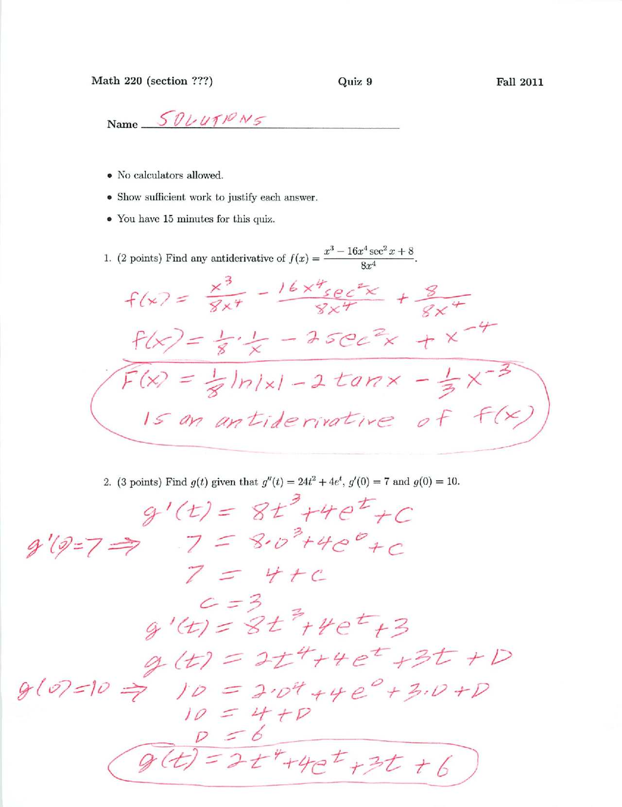Test 9 With Resolutions Calculus Math 220 Docsity
