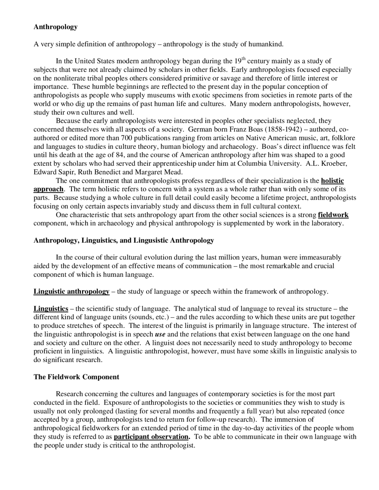 Introduction To Linguistic Anthropology Handout Notes Anth 3410