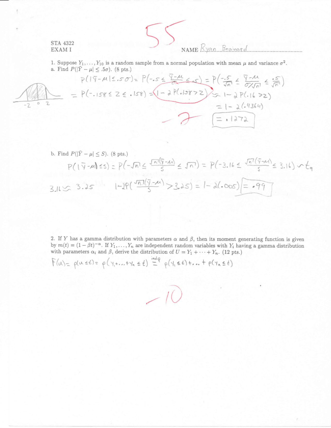 Practice Exam 1 Solutions Statistical Theory Ii Sta 4322 Docsity