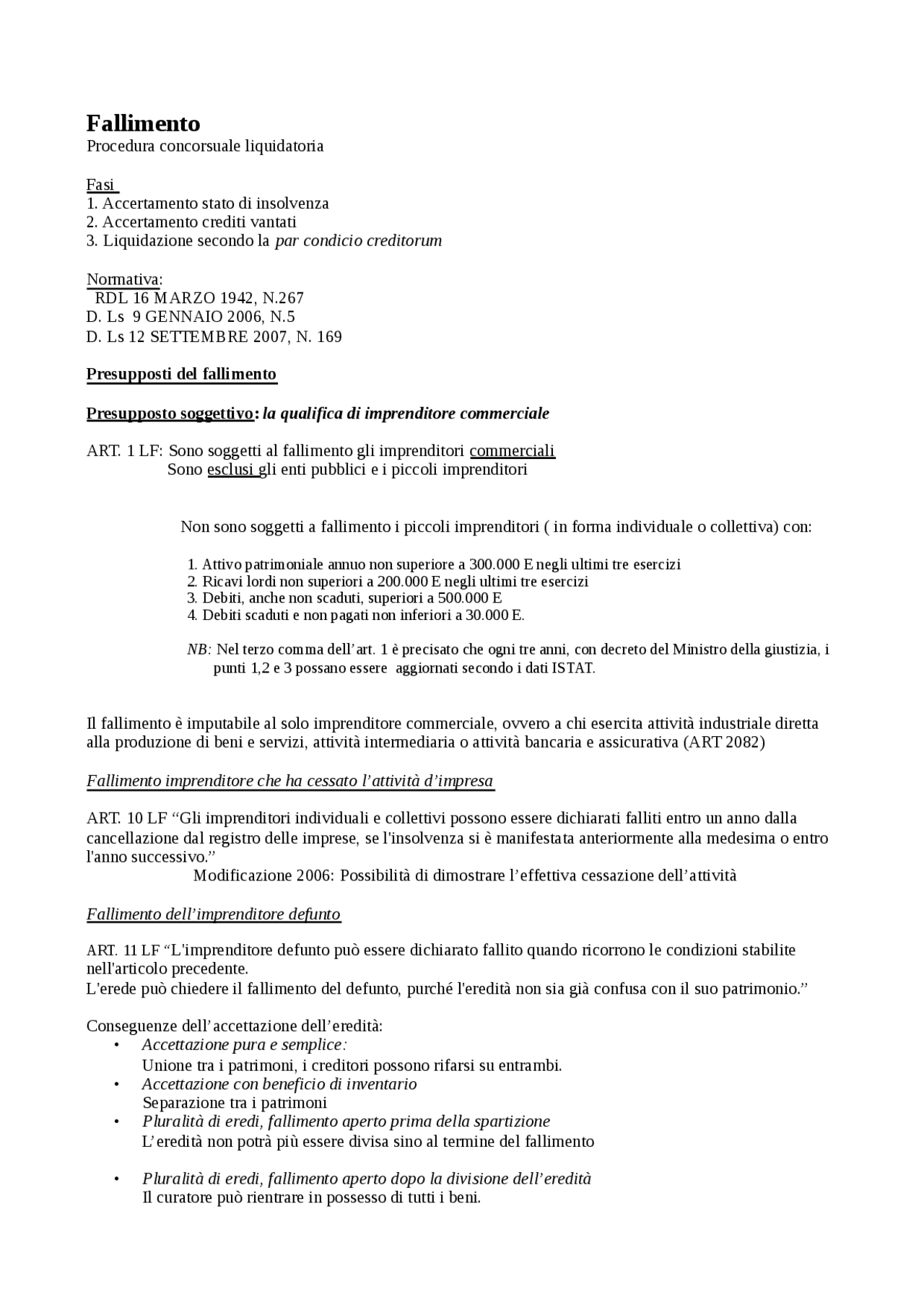 Fallimento Fasi Normativa E Presupposti Docsity