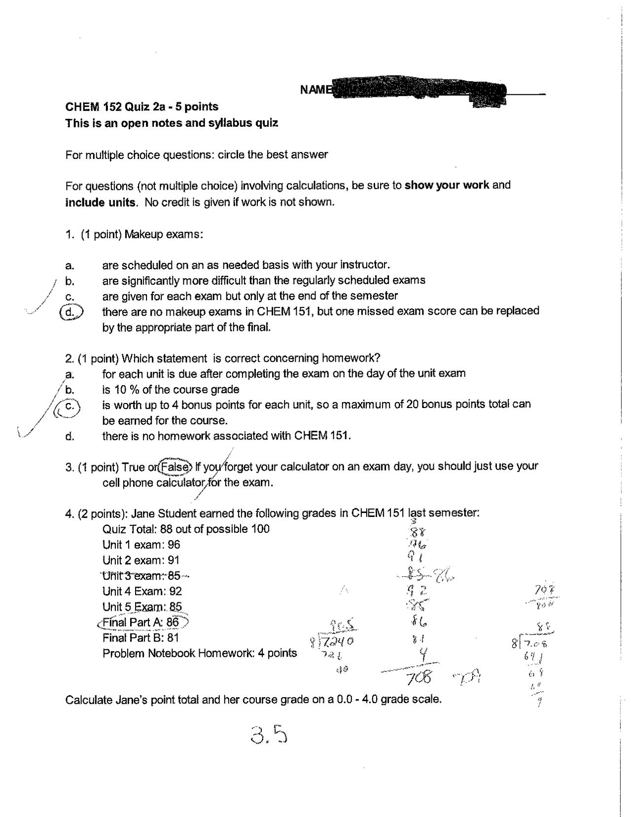 4 Mcqs With Answers Key General Chemistry I Quiz 2 Chem 151 Docsity