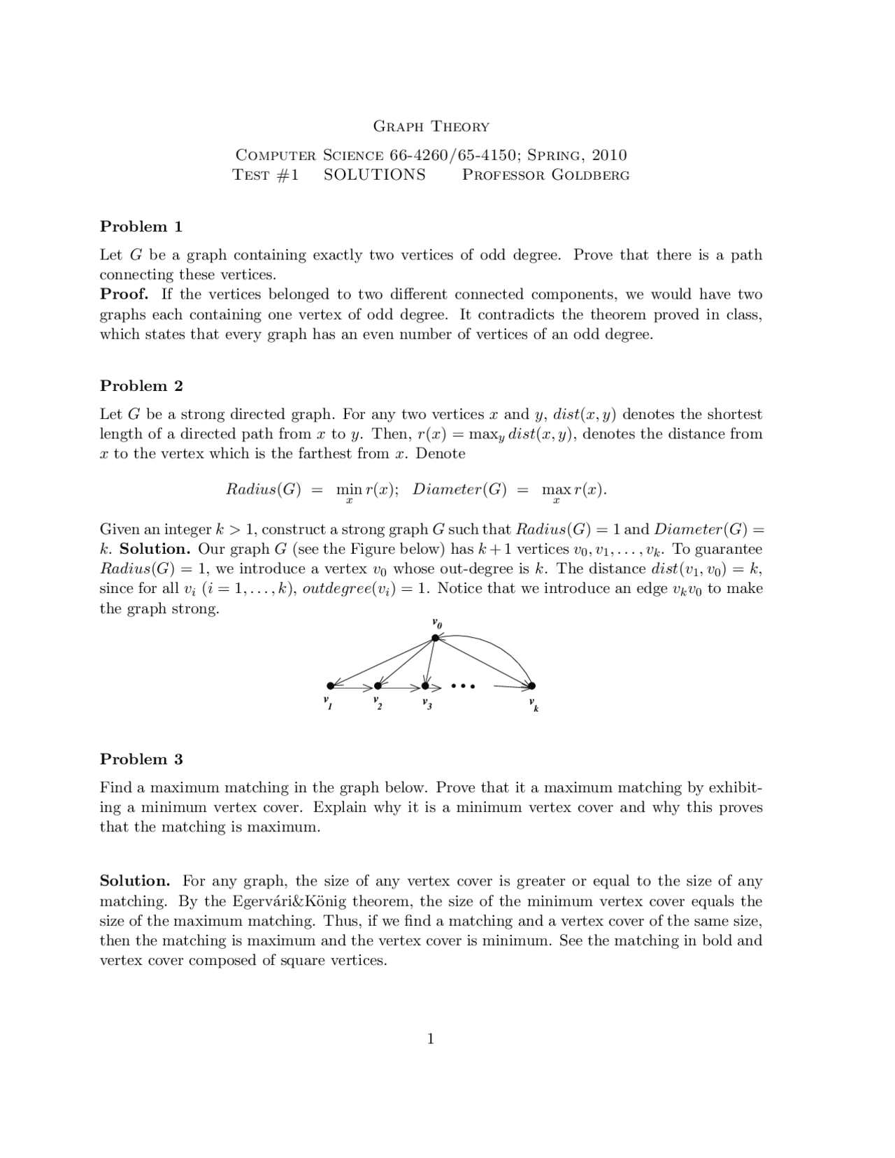 Old Test 1 With Solutions Graph Theory Fall 2010 Math 4150 Docsity