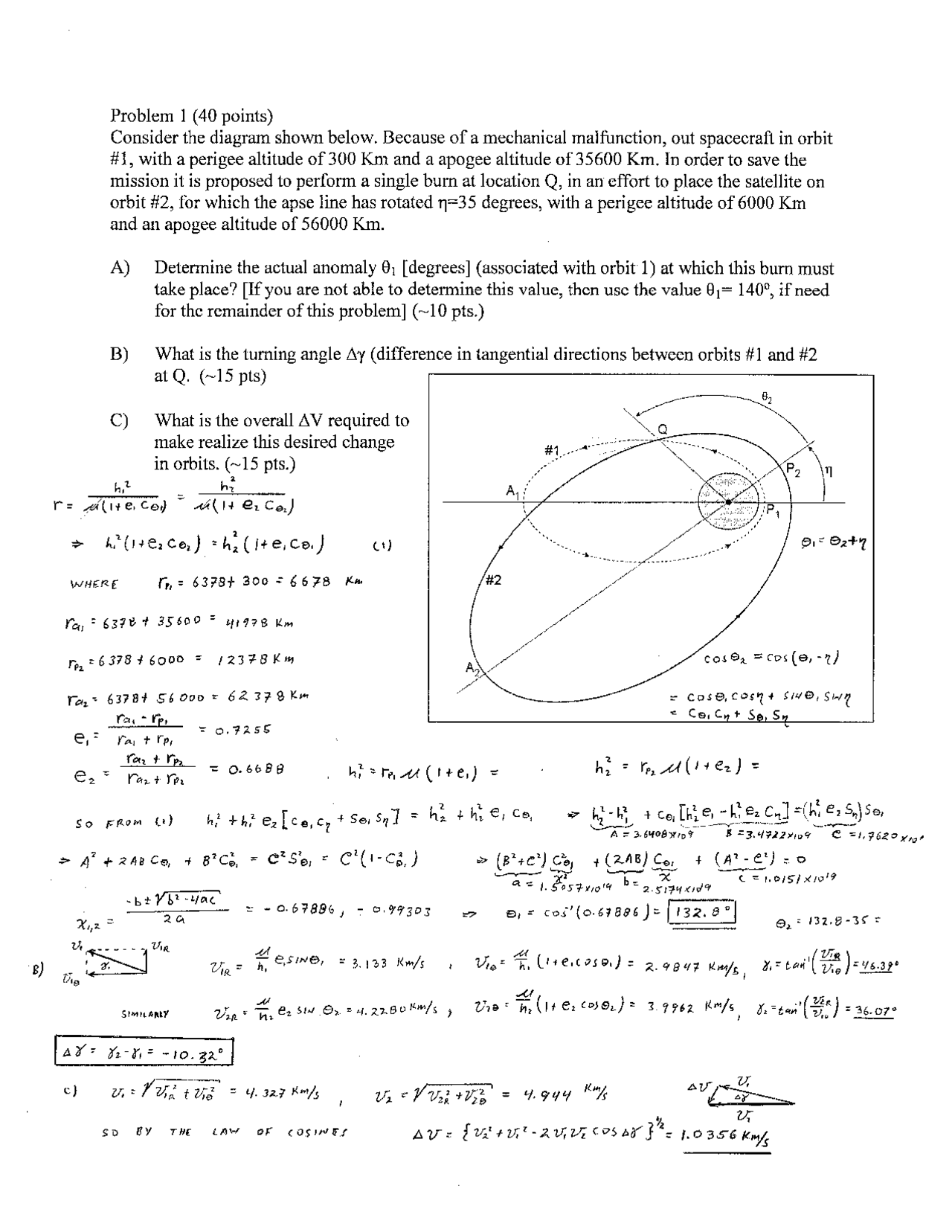 2 Solved Problems on Spaceflight Mechanics - Exam 1 | MANE 4100 - Docsity