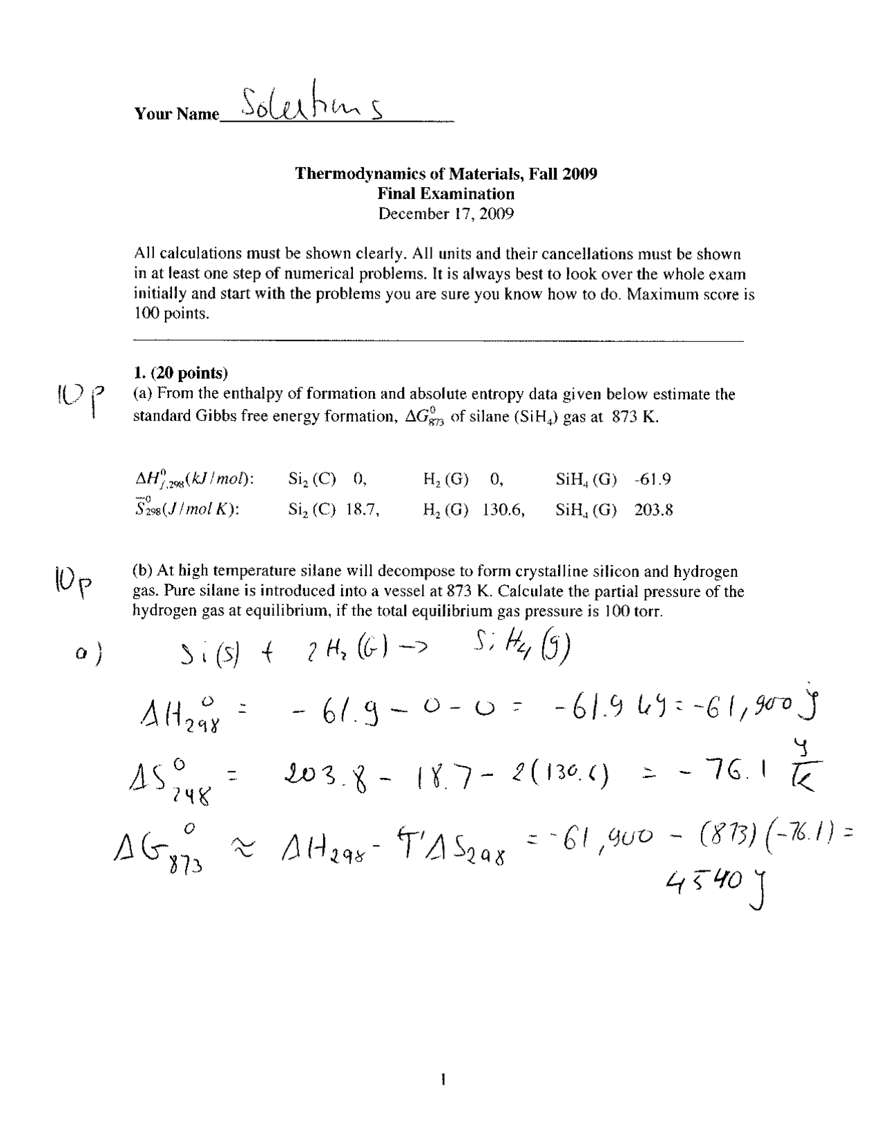 6 Questions On Thermodynamics Of Metals Exam Mtle 4100 Docsity