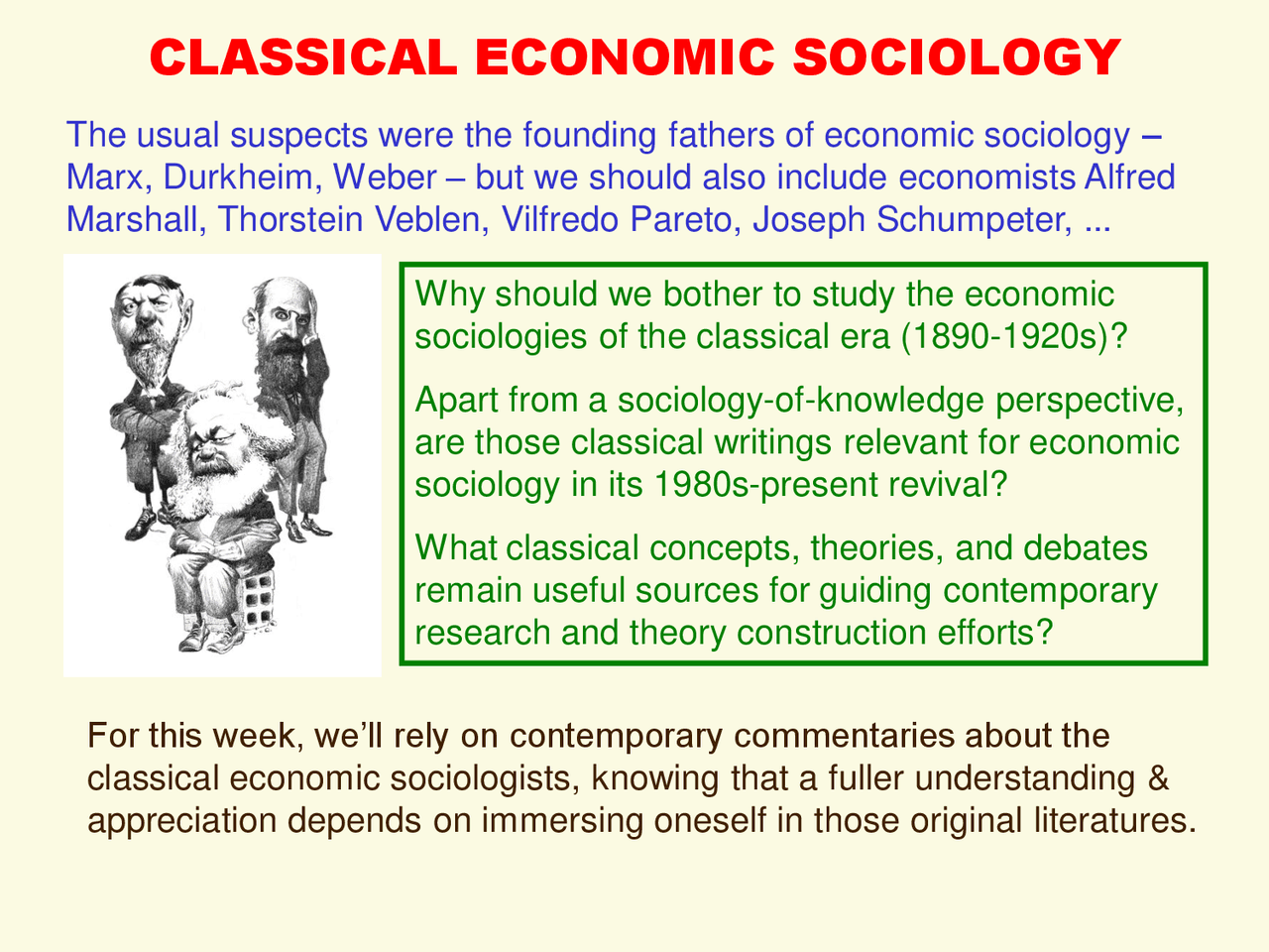 Classical Economic Sociology Lecture Sociology Docsity