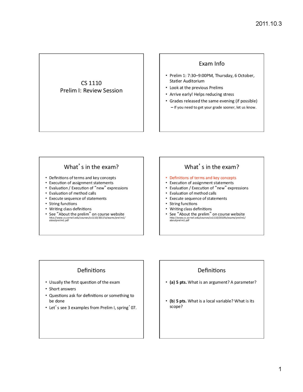 Prelim I Review Session Lecture Slides Cs 1110 Docsity