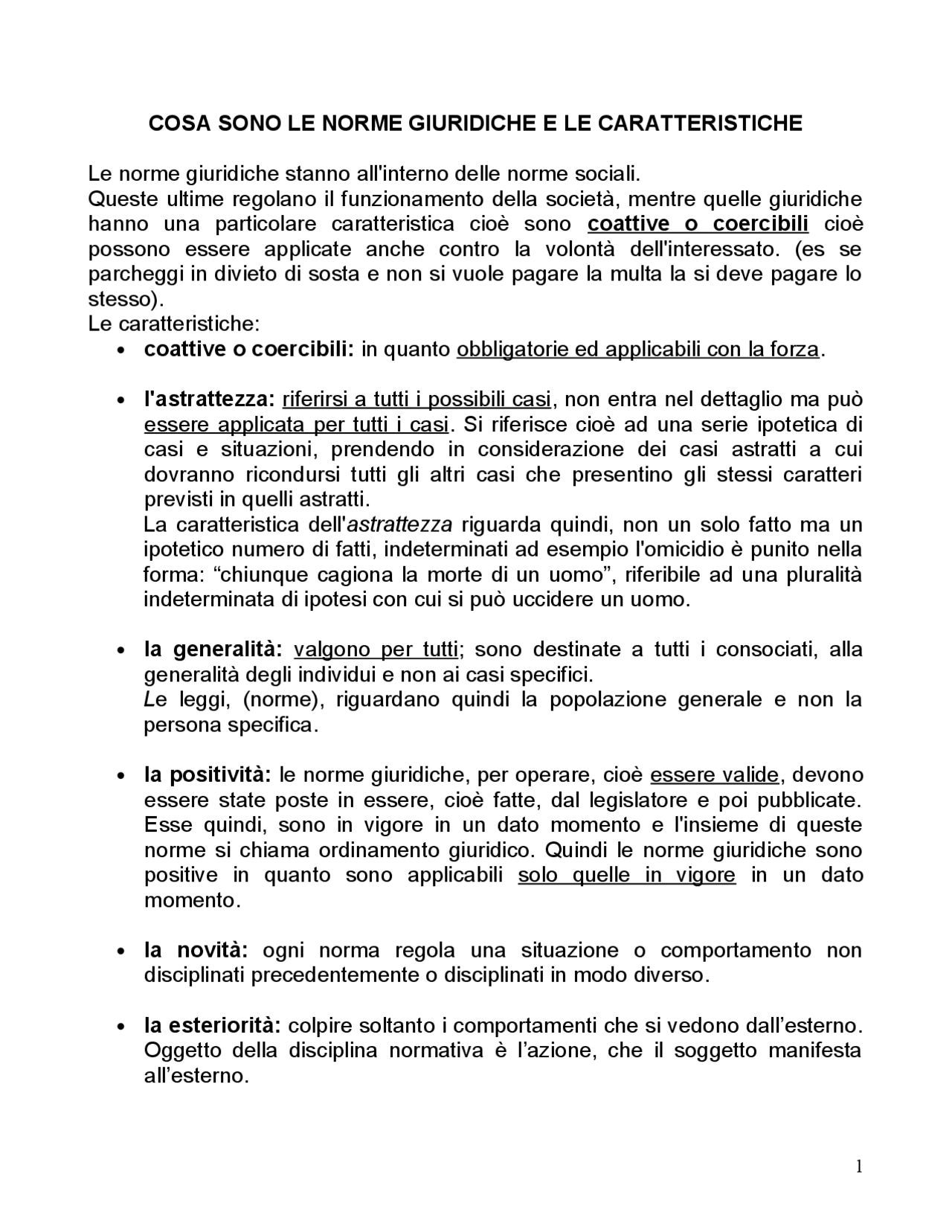 NORME GIURIDICHE E LE CARATTERISTICHE - Docsity