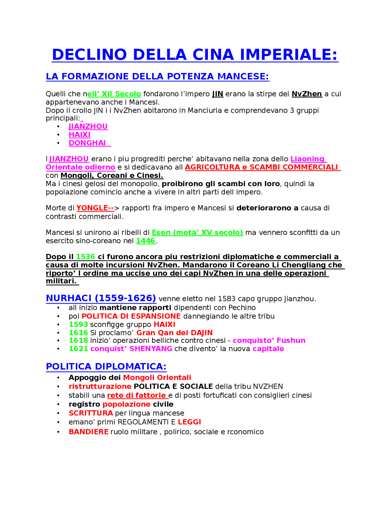 Declino Dinastia Ming Docsity