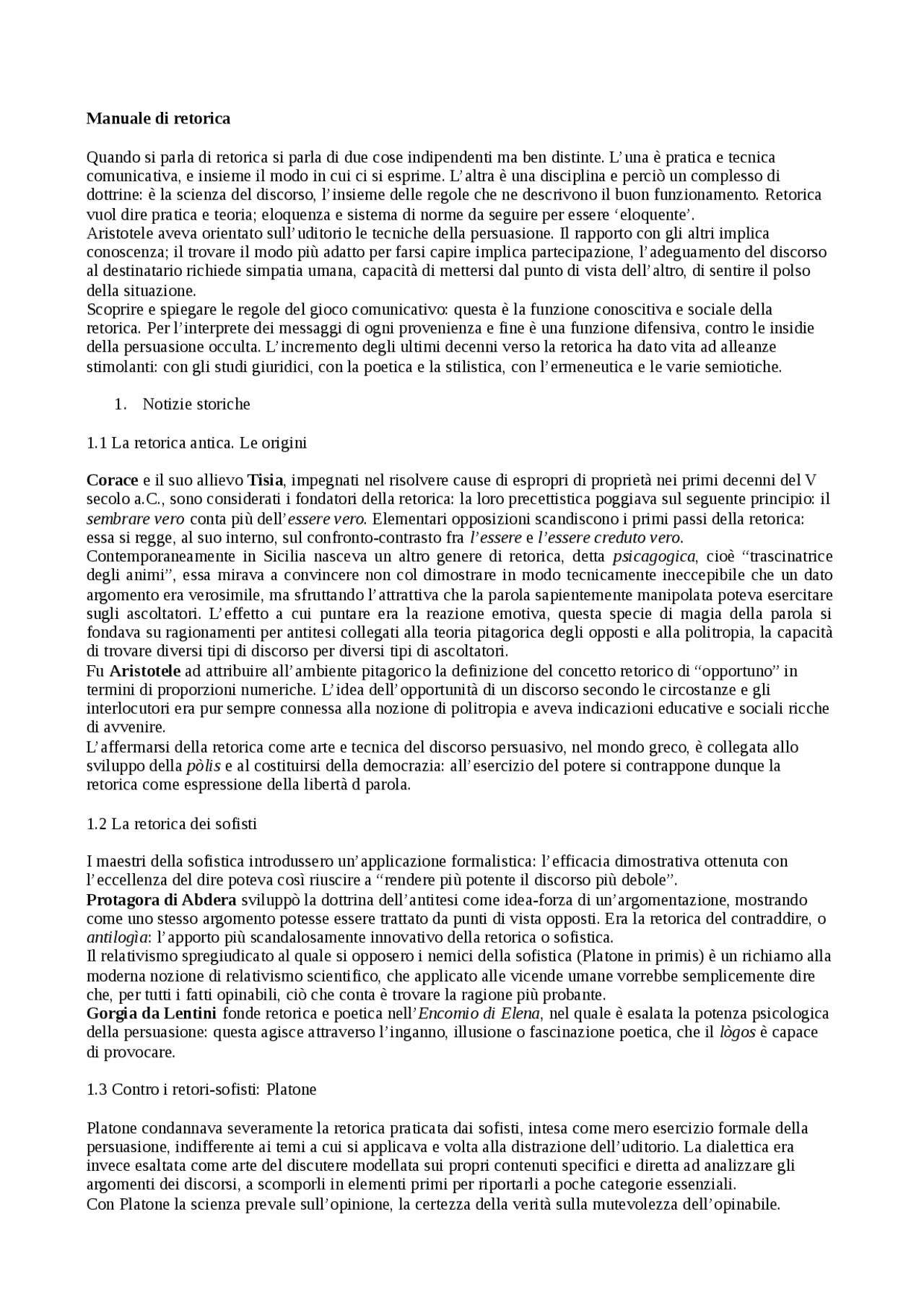 Manuale Di Retorica Docsity