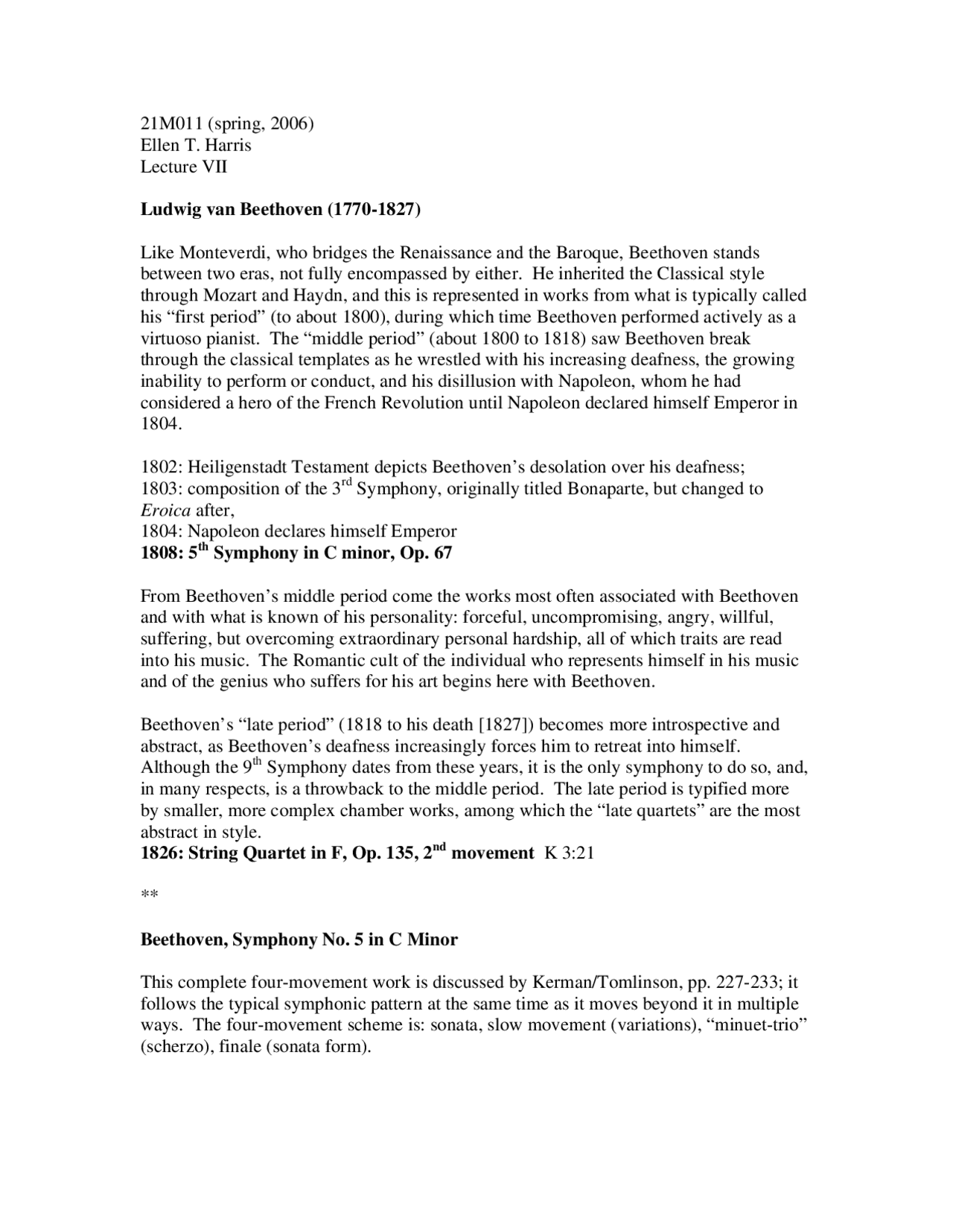 Introduction to Western Music-Lecture 07 Notes-Literature - Docsity