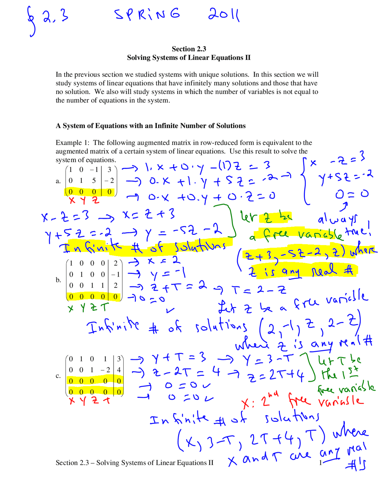 A System of the Linear Equations and Theorem | MATH 1313 - Docsity