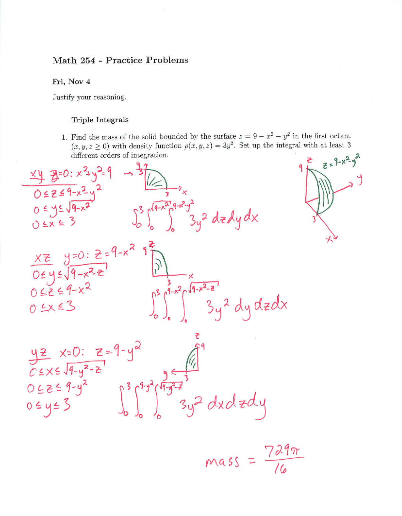 Triple Integrals - Calculus IV | MTH 254 - Docsity