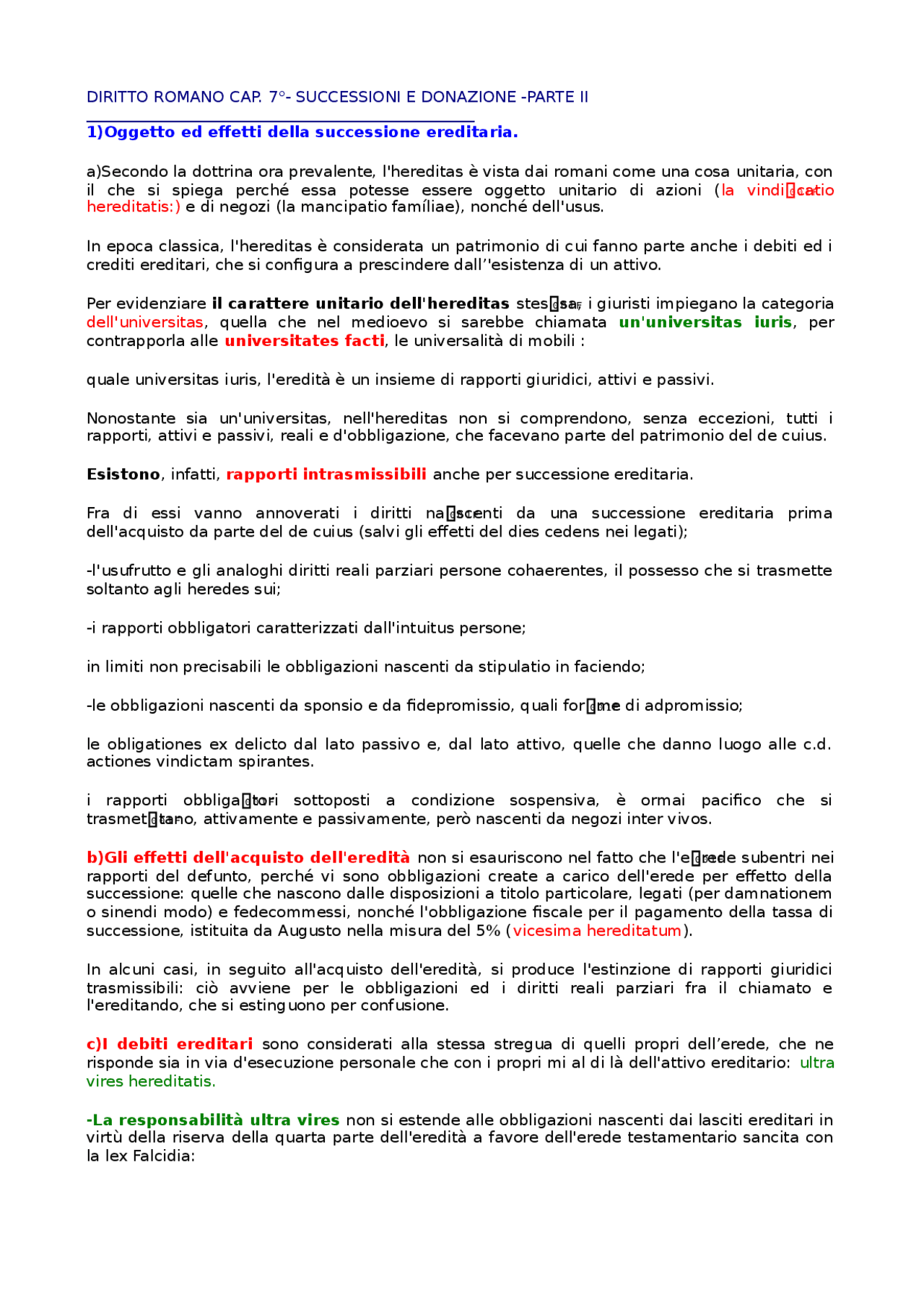Diritto Romano Parte Ii Successioni E Donazioni Docsity