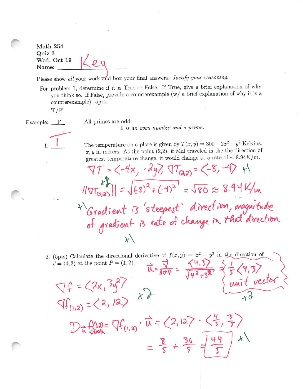 Solution Of Quiz 3 Calculus Iv Mth 254 Docsity
