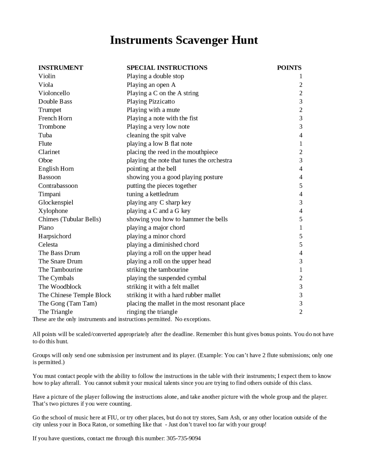 Instruments Scavenger Hunt Guide | Music Appreciation | MUH 1011 - Docsity