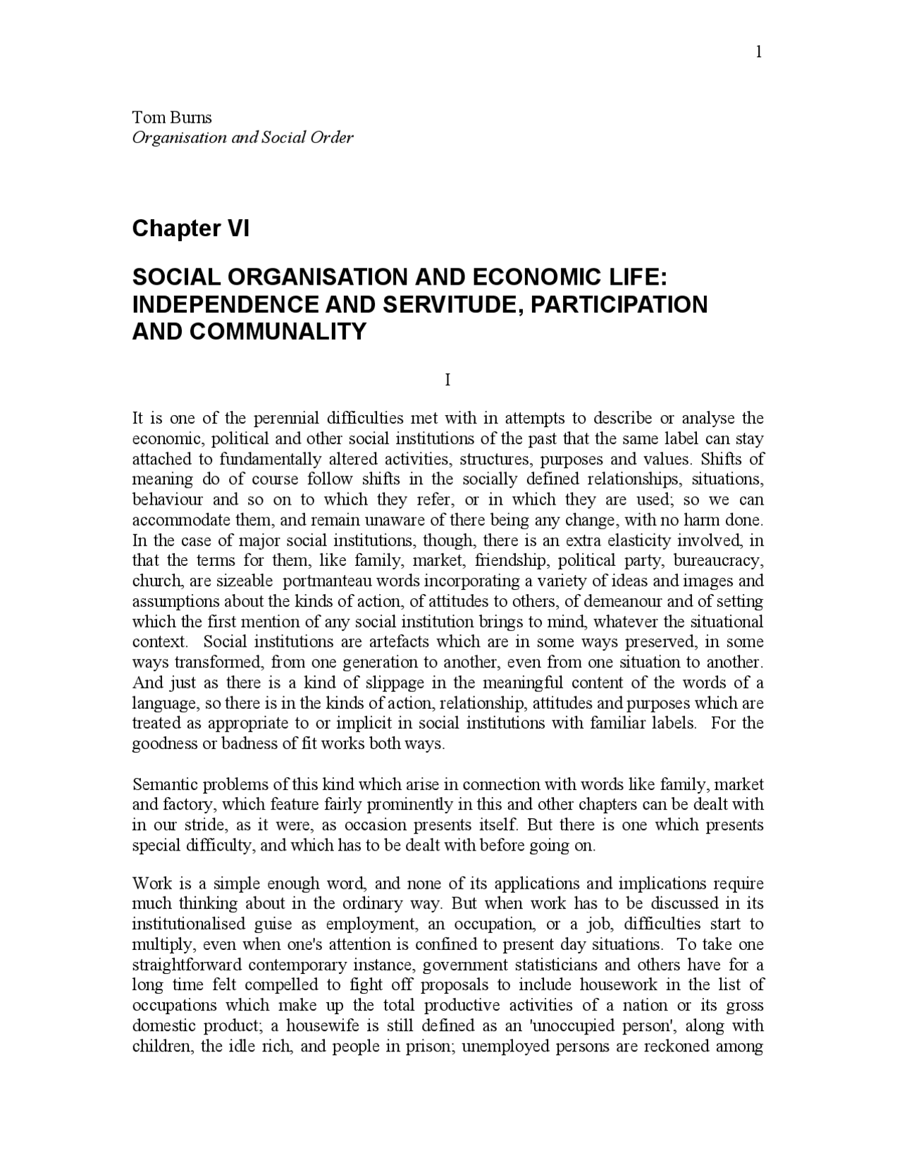 Organisation and Social Order Chapter6-Lecture Notes-Sociology - Docsity