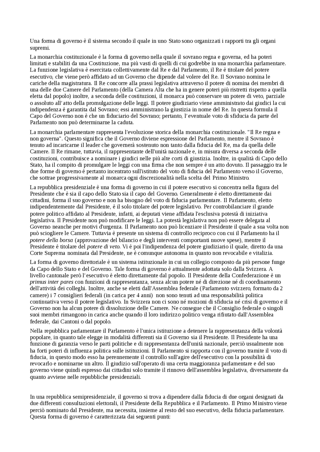 Le Forme Di Governo Docsity