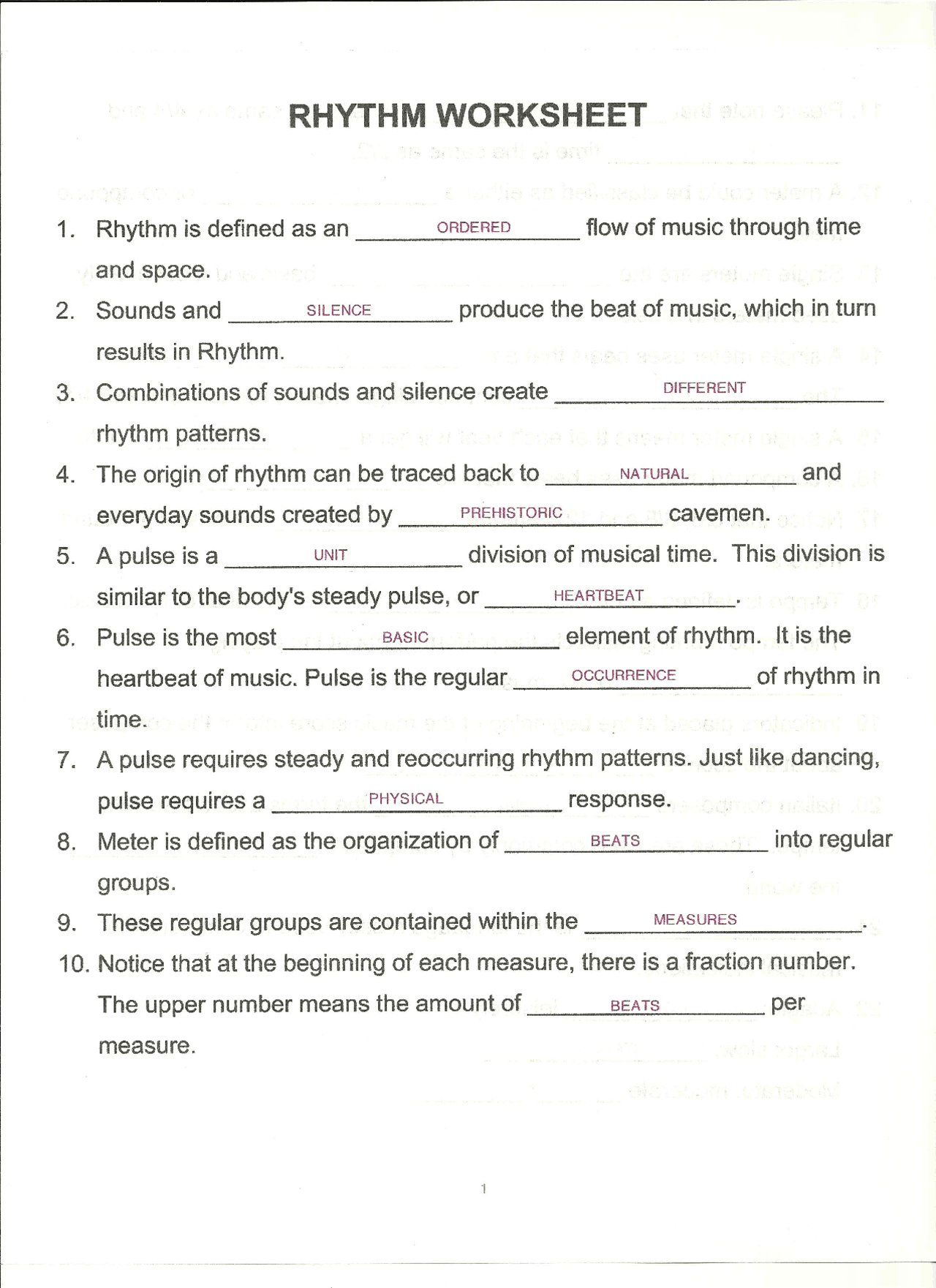 Music Appreciation - Rhythm Worksheet Answers | MUH 1011 | Study notes ...