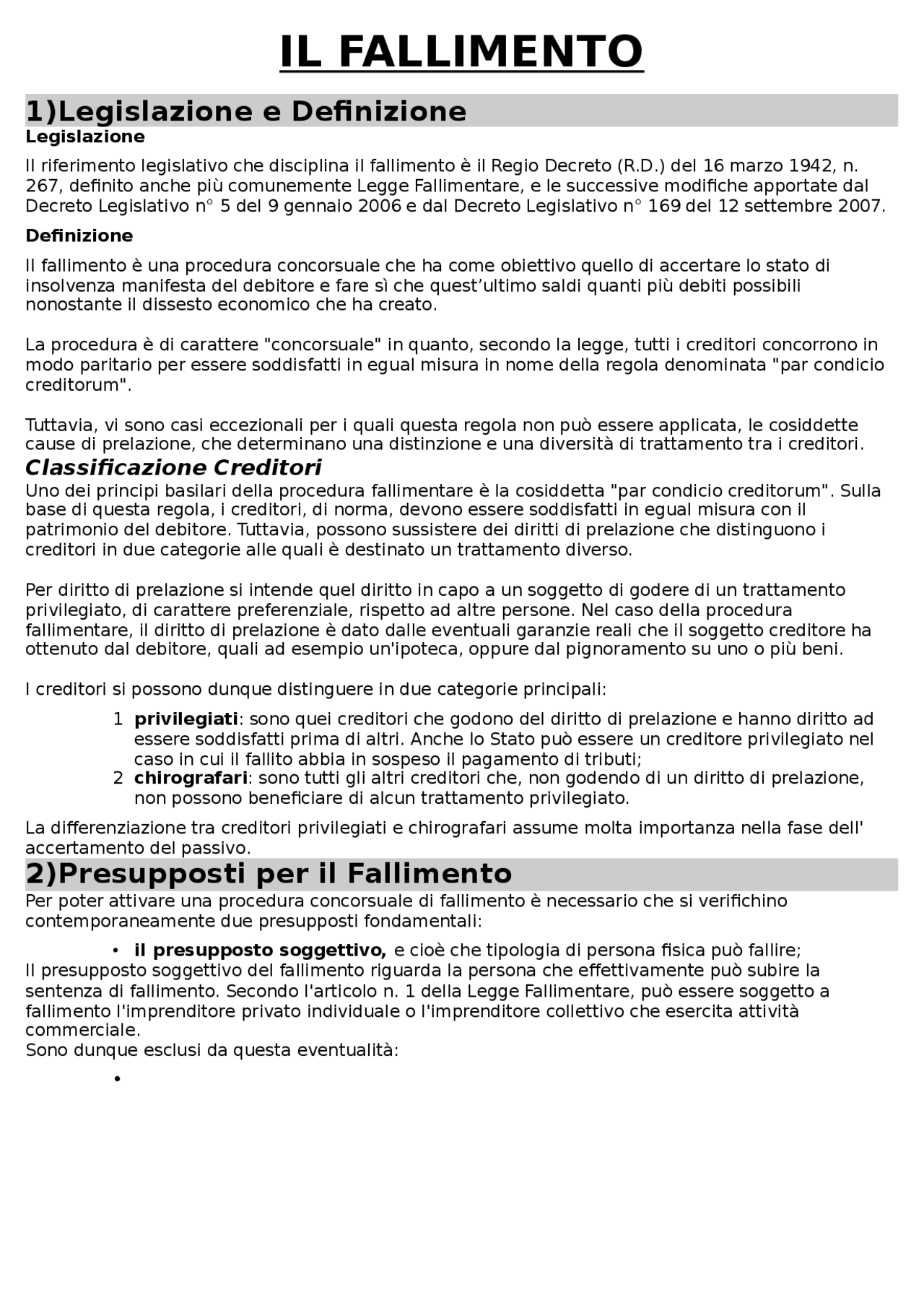 Il Fallimento Docsity