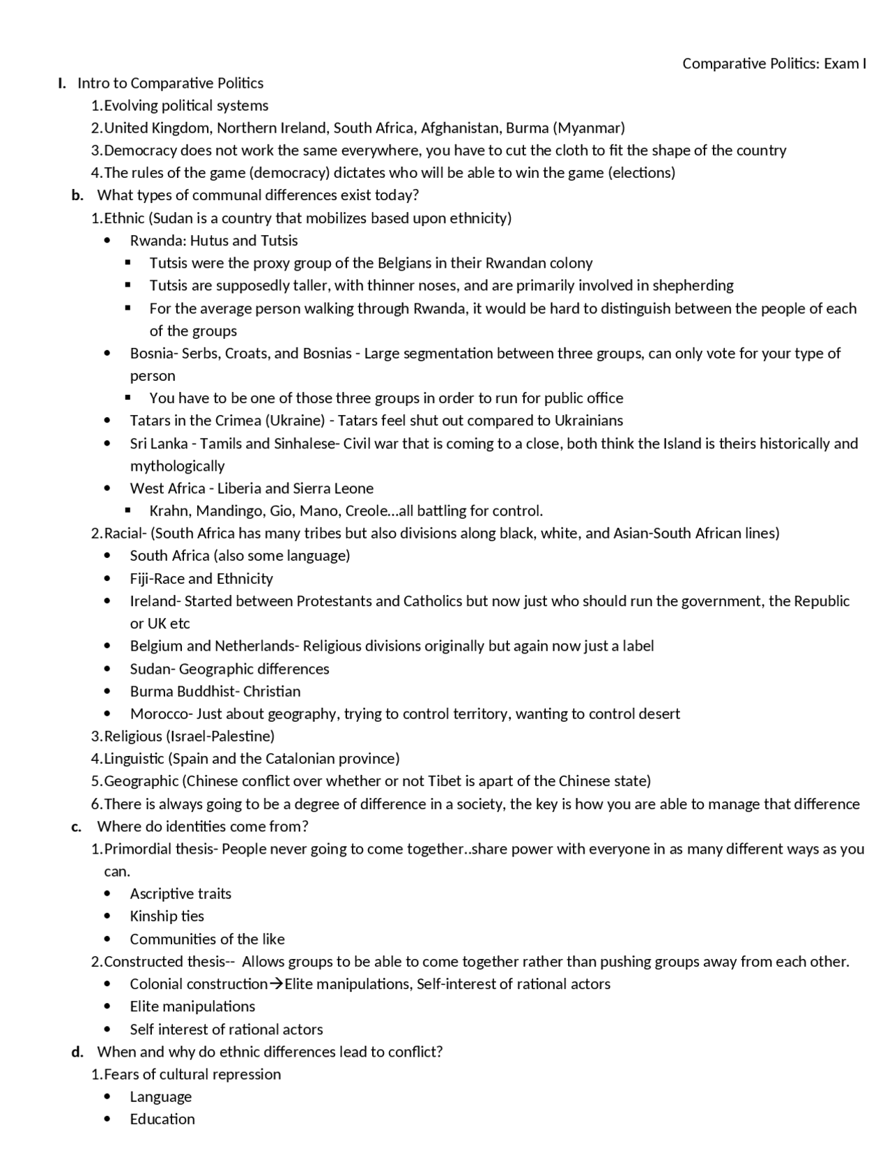 Introduction to Comparative Politics - Study Notes for Exam 1 | POLI ...