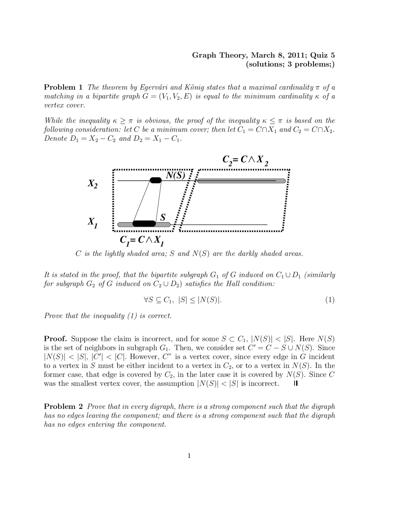 Graph Theory Quiz Solutions: Egervary-König Theorem, Strong Components ...