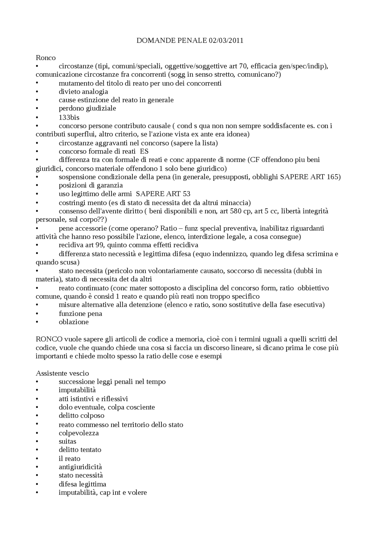 Domande Orali Penale Prove Desame Di Diritto Penale Docsity