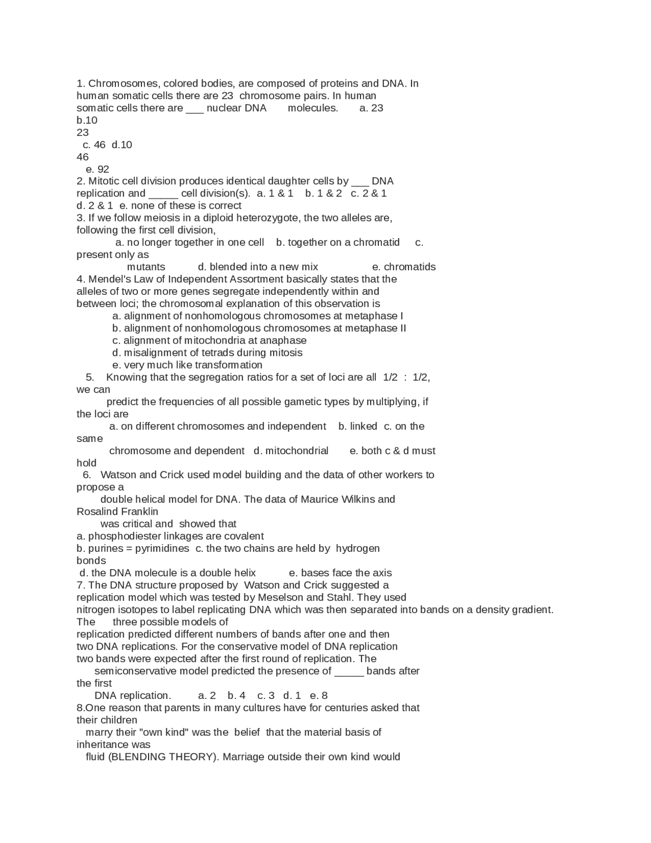 43 Multiple Choice Questions For Genetics Pcb 3063 Docsity