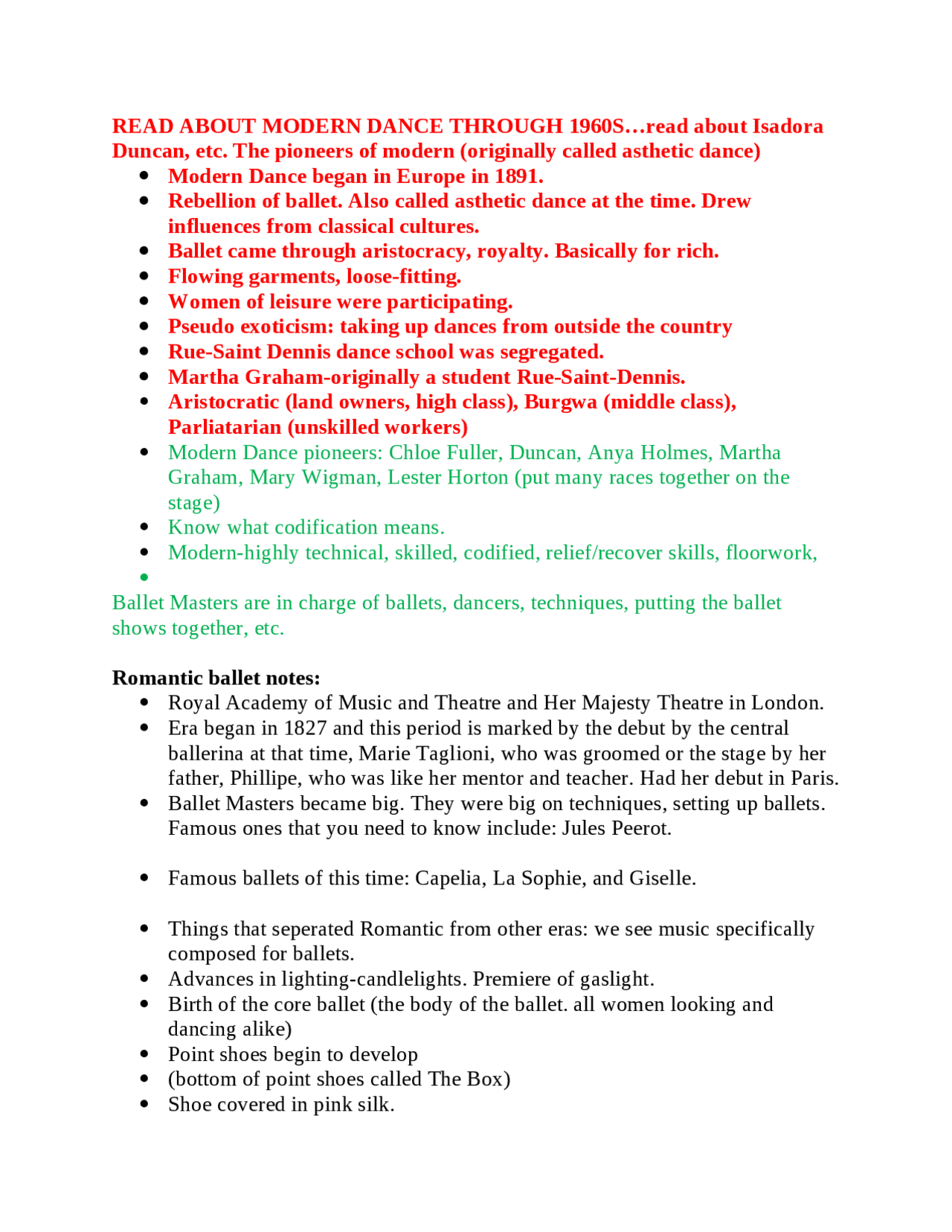 Notes On Romantic Ballet Dance Appreciation Danc 2010 Docsity