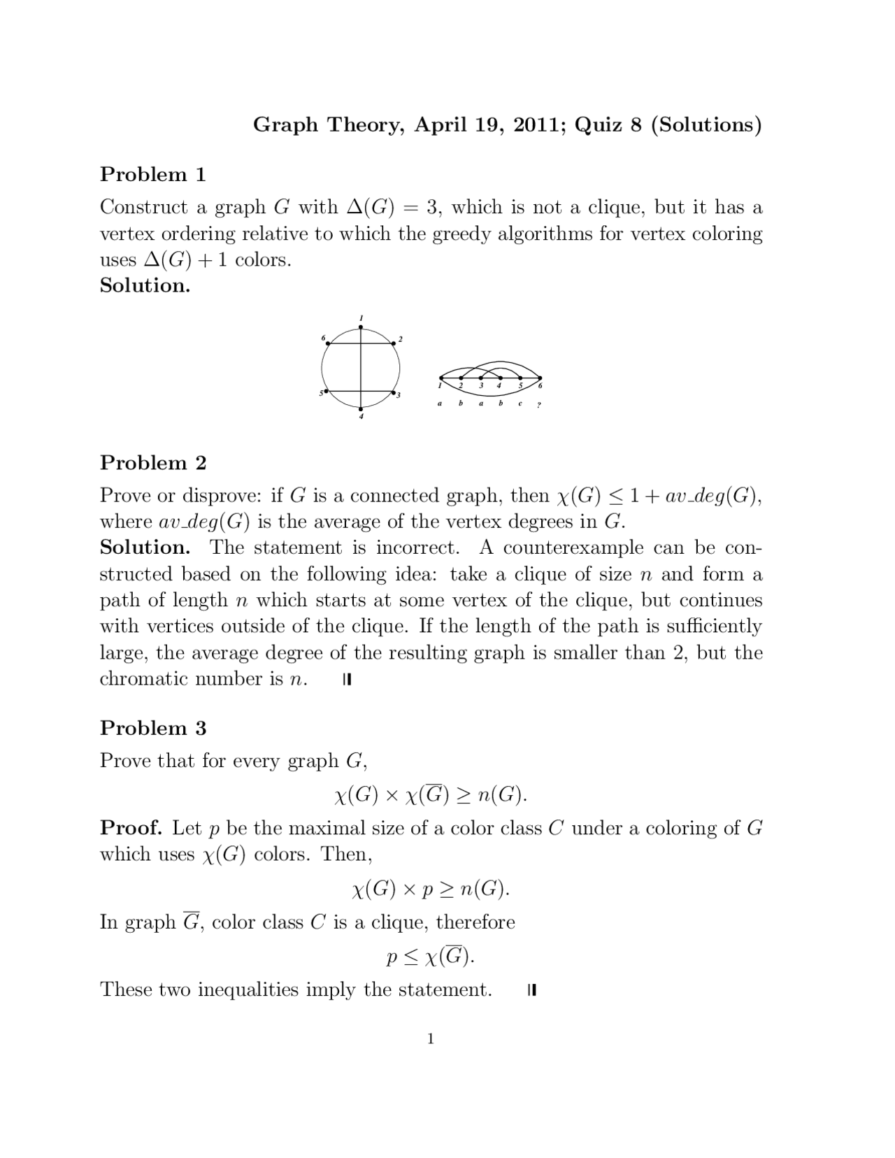 Quiz 8 Solutions For Graph Theory Math 4150 Docsity