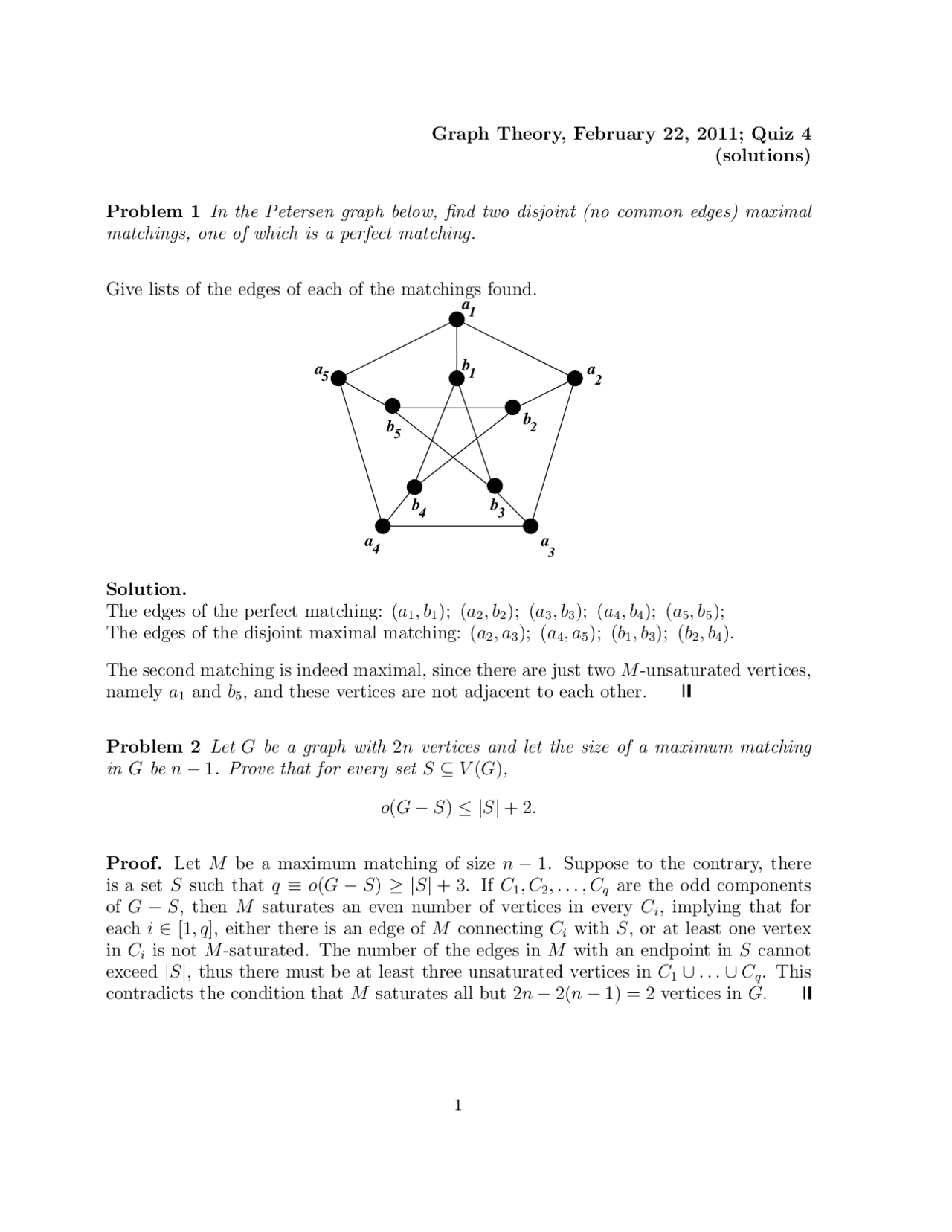 Quiz 4 With Solutions Graph Theory Math 4150 Docsity