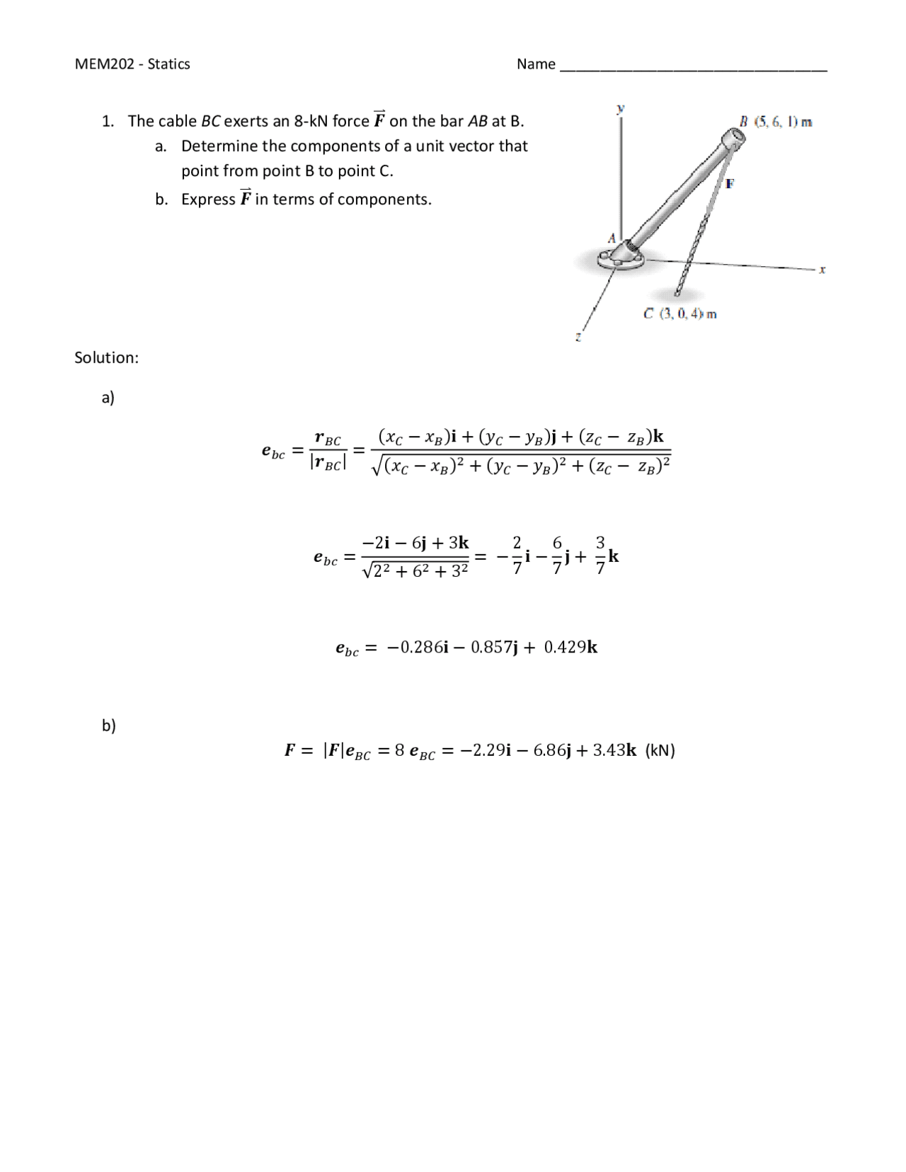 Midterm Exam Solutions Statics Mem 202 Exams Statics Docsity