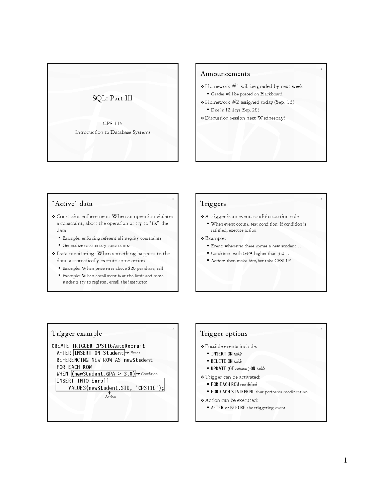 Introduction To Database Systems Lecture 08 Slides Computer Science