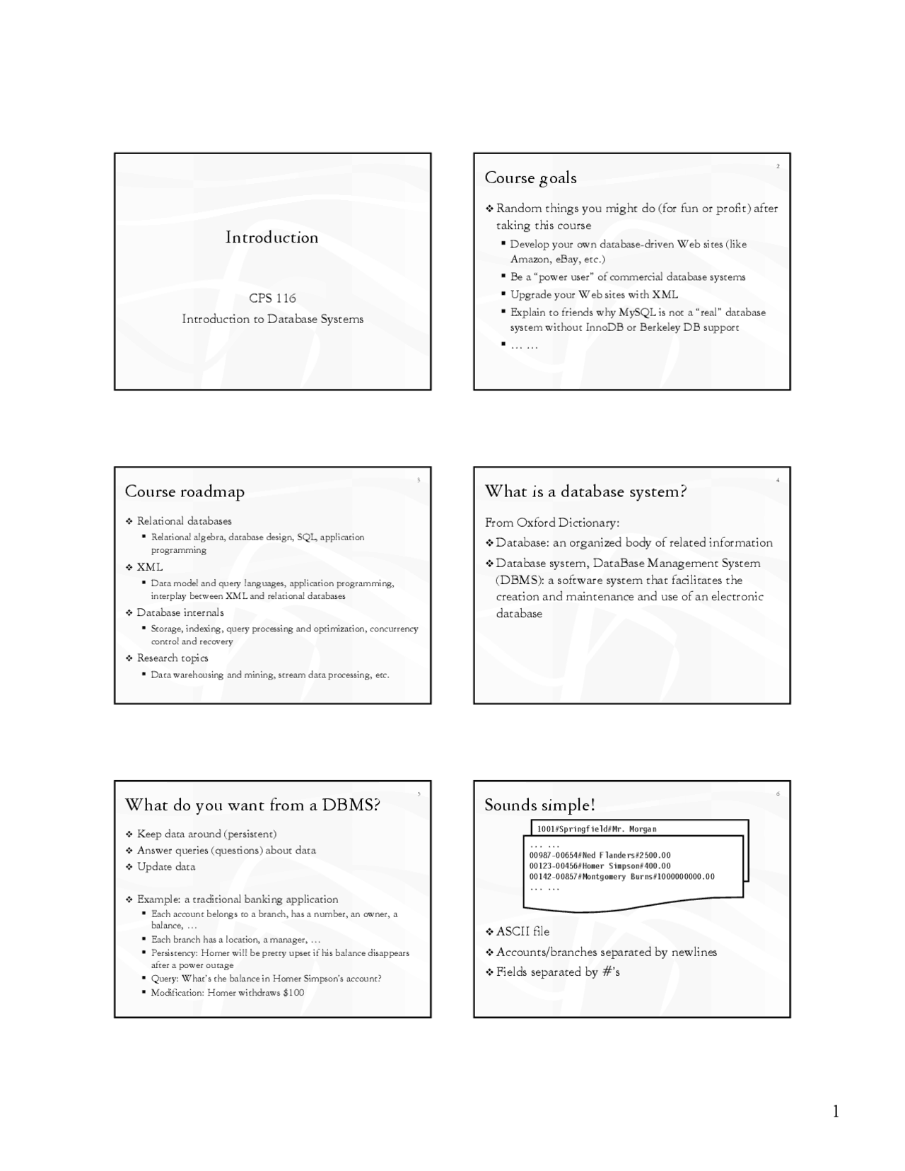 Introduction To Database Systems Lecture 01 Slides Computer Science