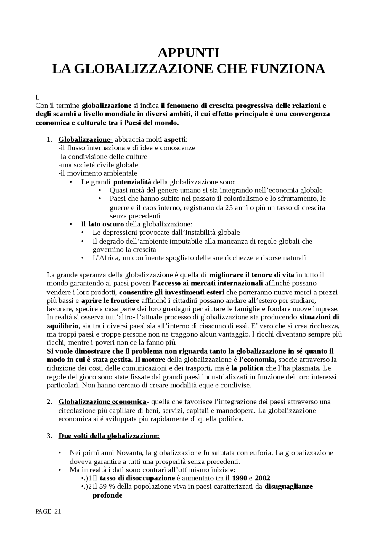 Appunti Globalizzazione Docsity
