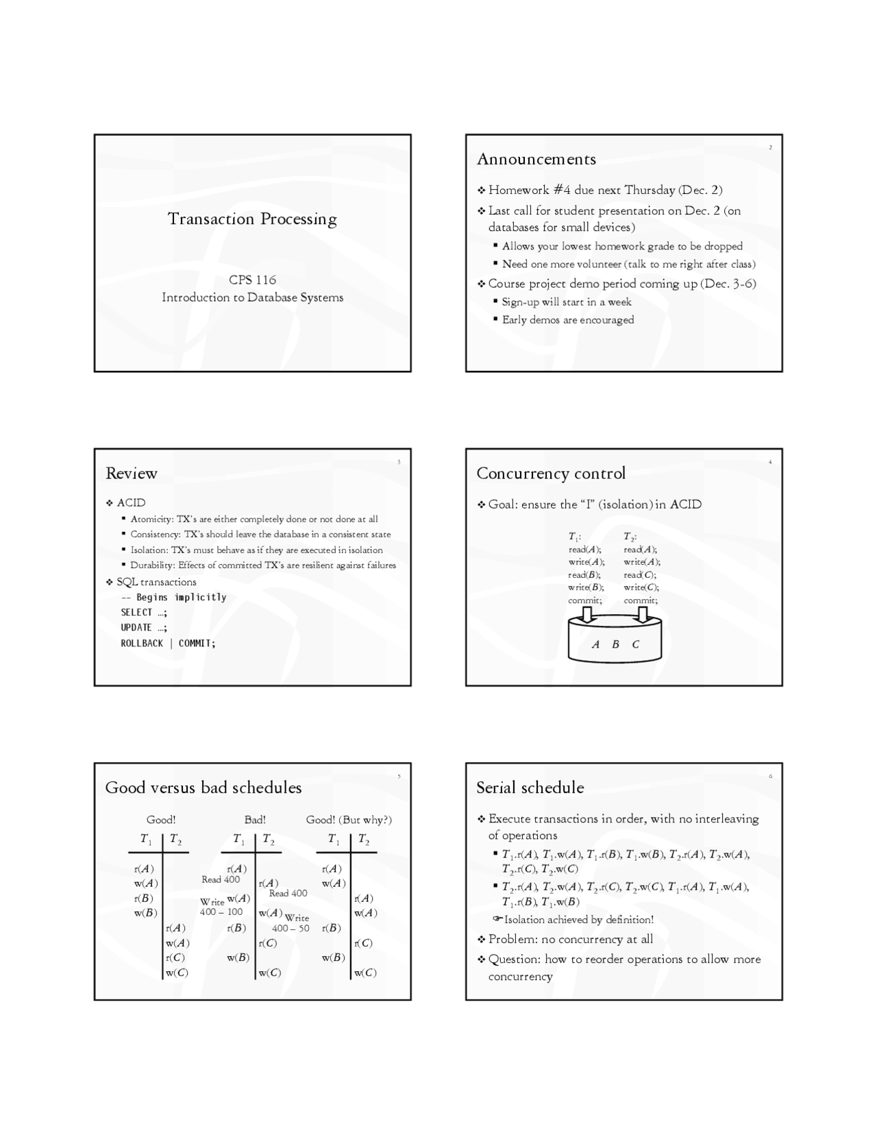 Introduction To Database Systems Lecture 24 Slides Computer Science