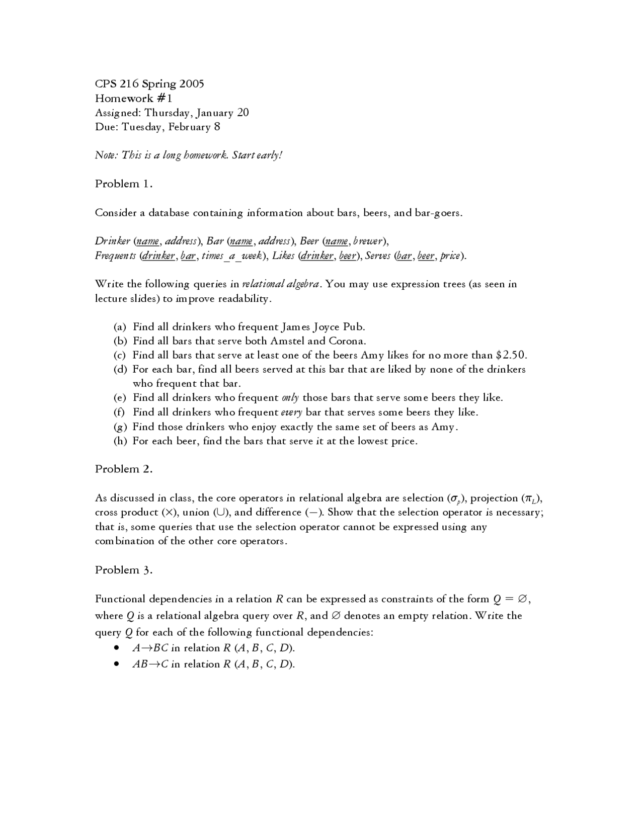 Advanced Database Systems Home Work 01 Computer Science Docsity