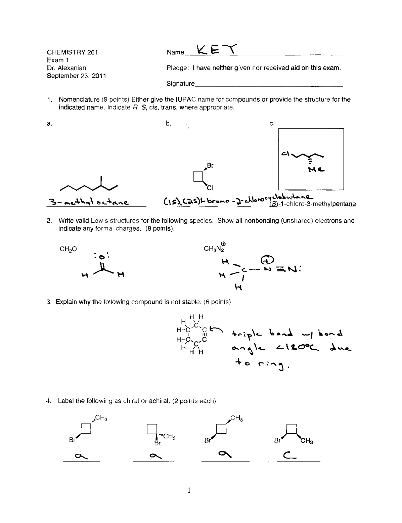 14 Questions of Introduction to Organic Chemistry I - Exam 2 | CHEM 261 ...