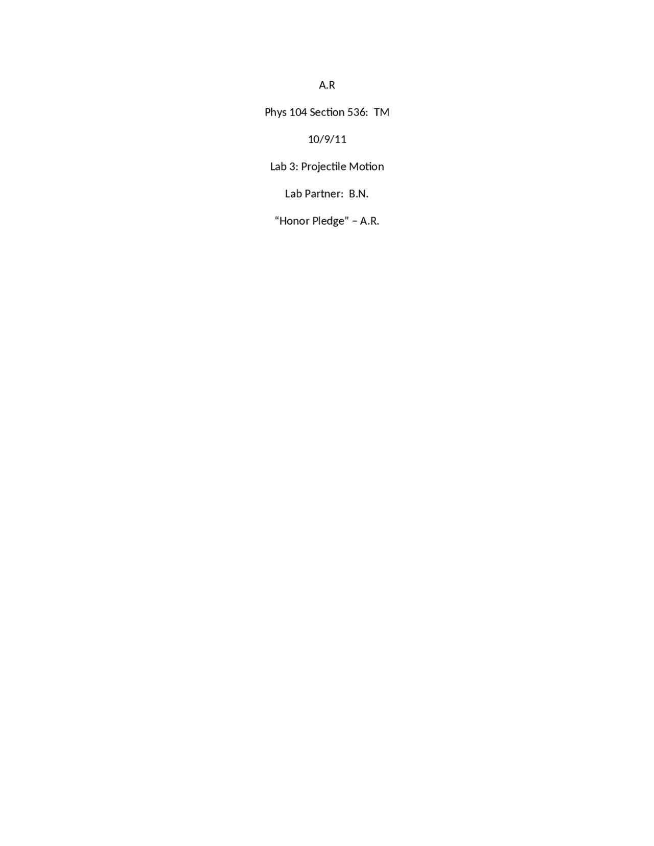 Projectile Motion General Physics Lab Phys 104 Docsity
