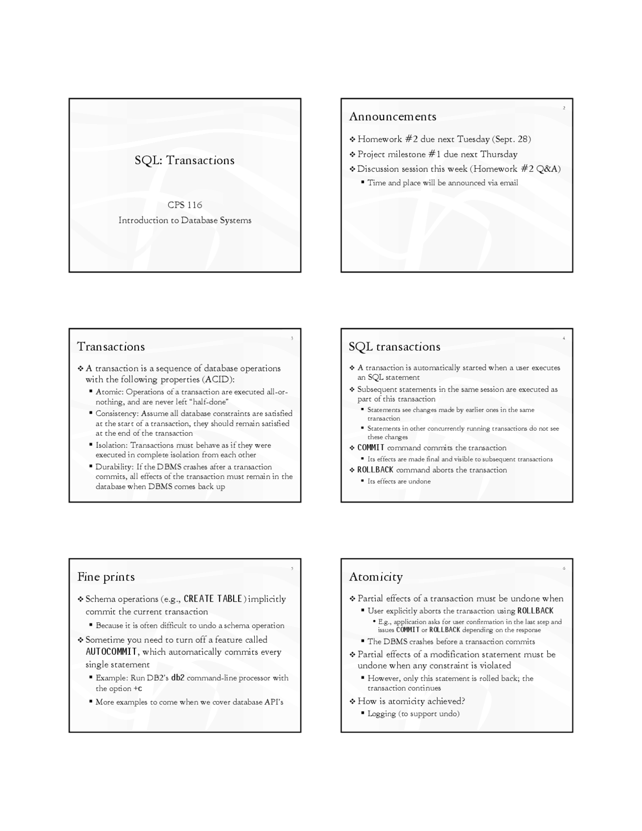 Introduction To Database Systems Lecture 09 Slides Computer Science