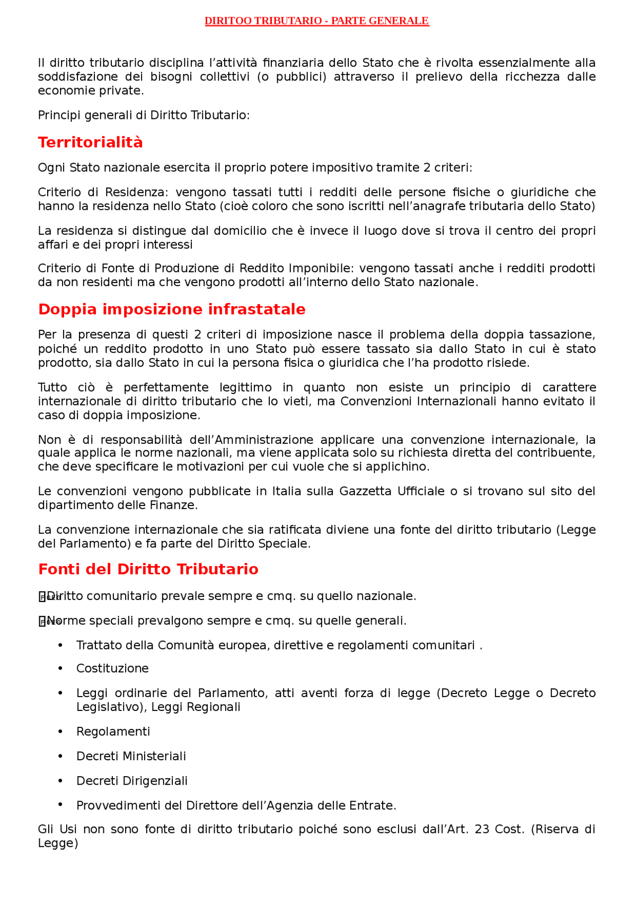 Diritto Tributario Parte Generale Docsity