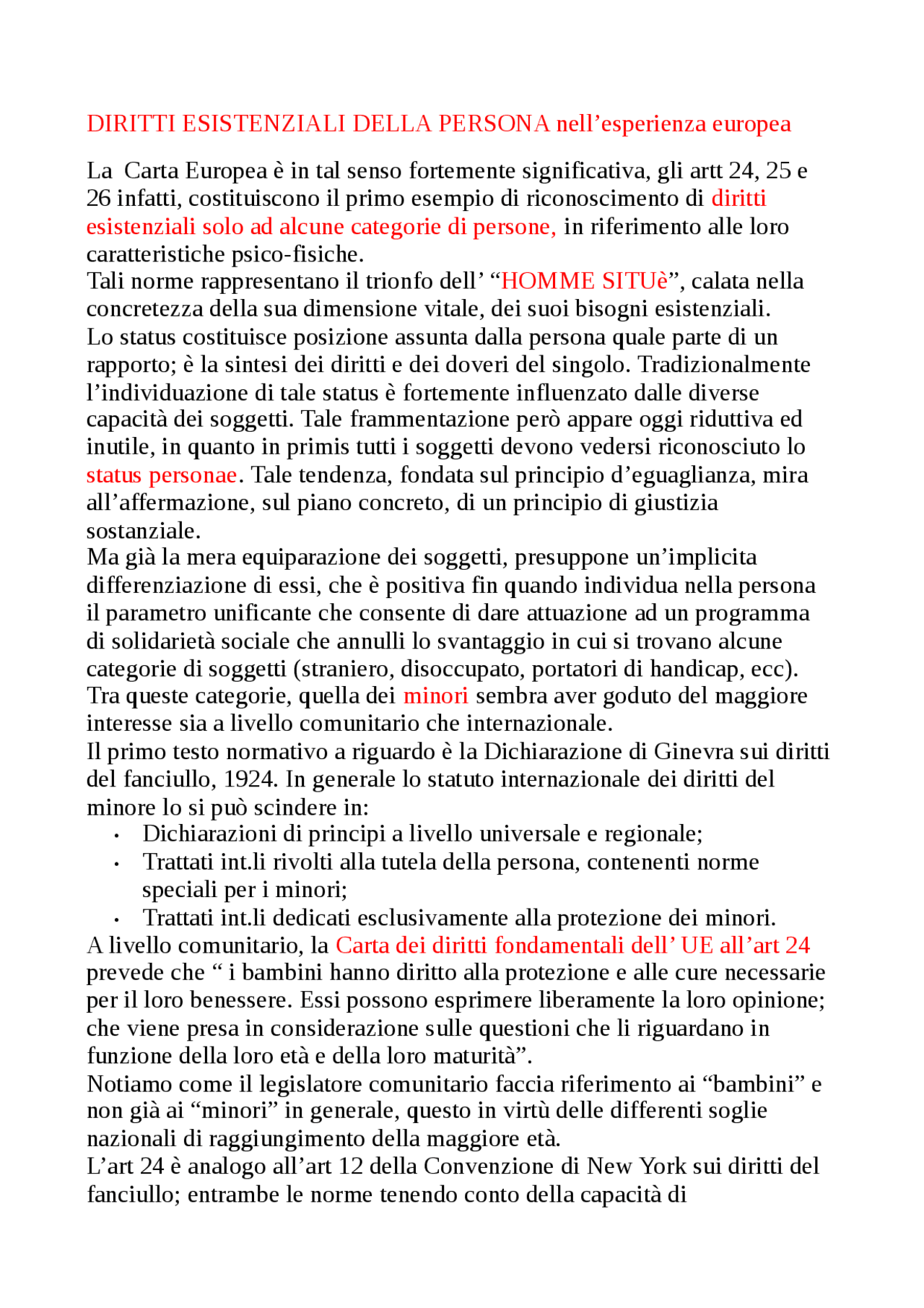 Diritti Esistenziali Della Persona Nell Docsity