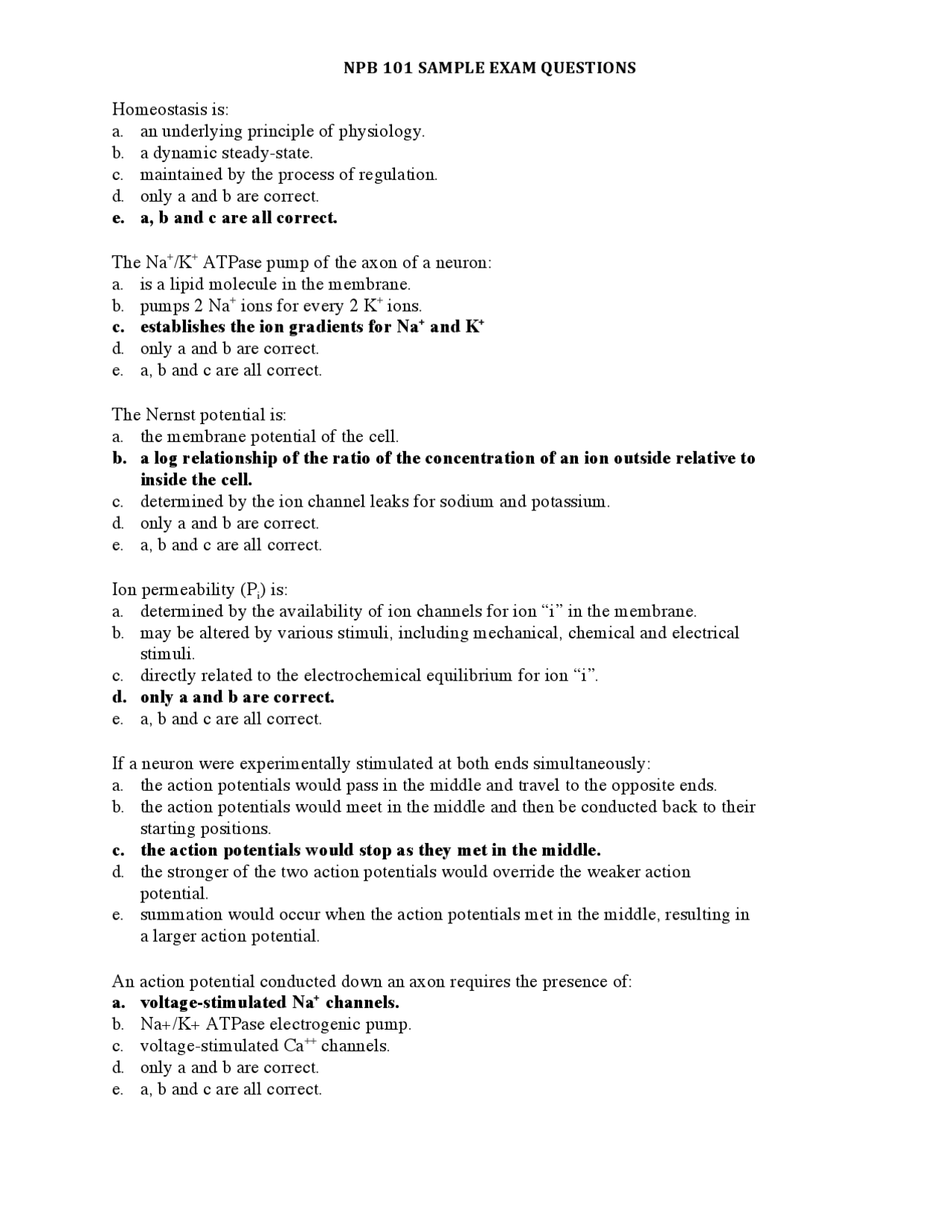 Solved Practice Exam For Systemic Physiology Npb 101 Docsity