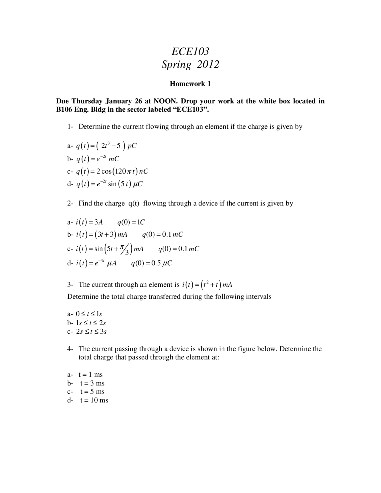 Homework 1 Direct Current Analysis Ece 103 Docsity