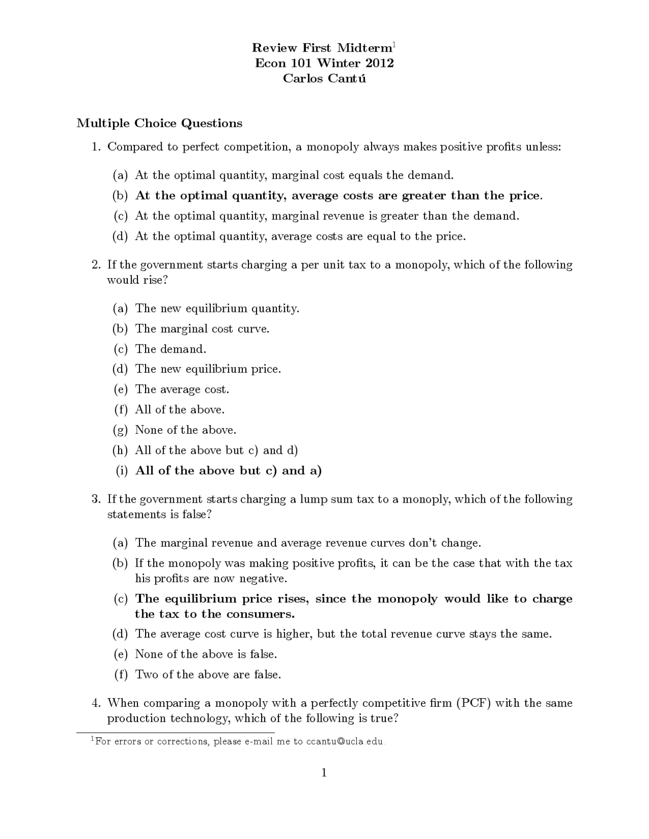 Microeconomic Theory Review First Midterm Exam Econ 101 Docsity