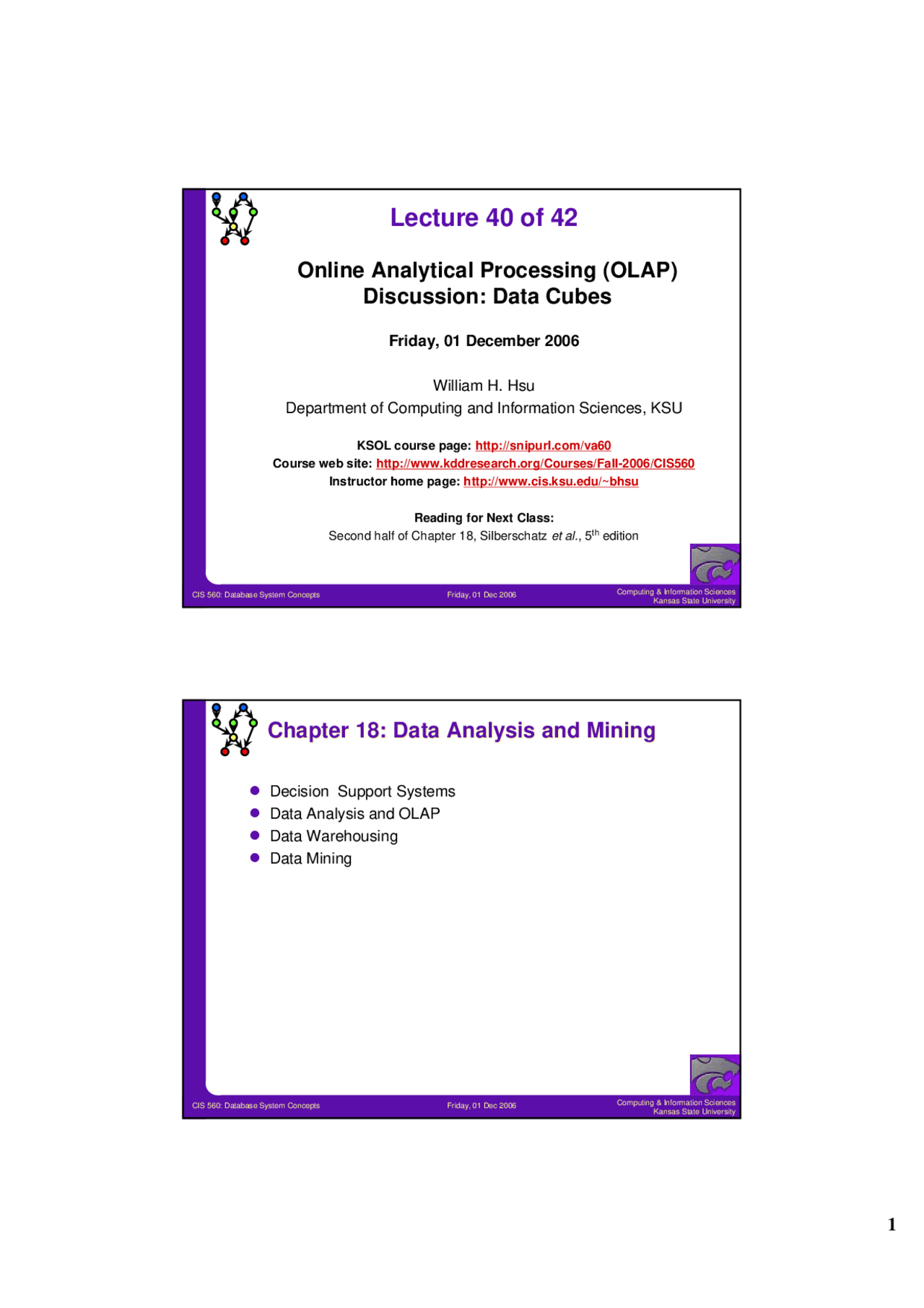 Online Analytical Processing-Database System Concepts-Lecture 35 Slides-Computer Science - Docsity