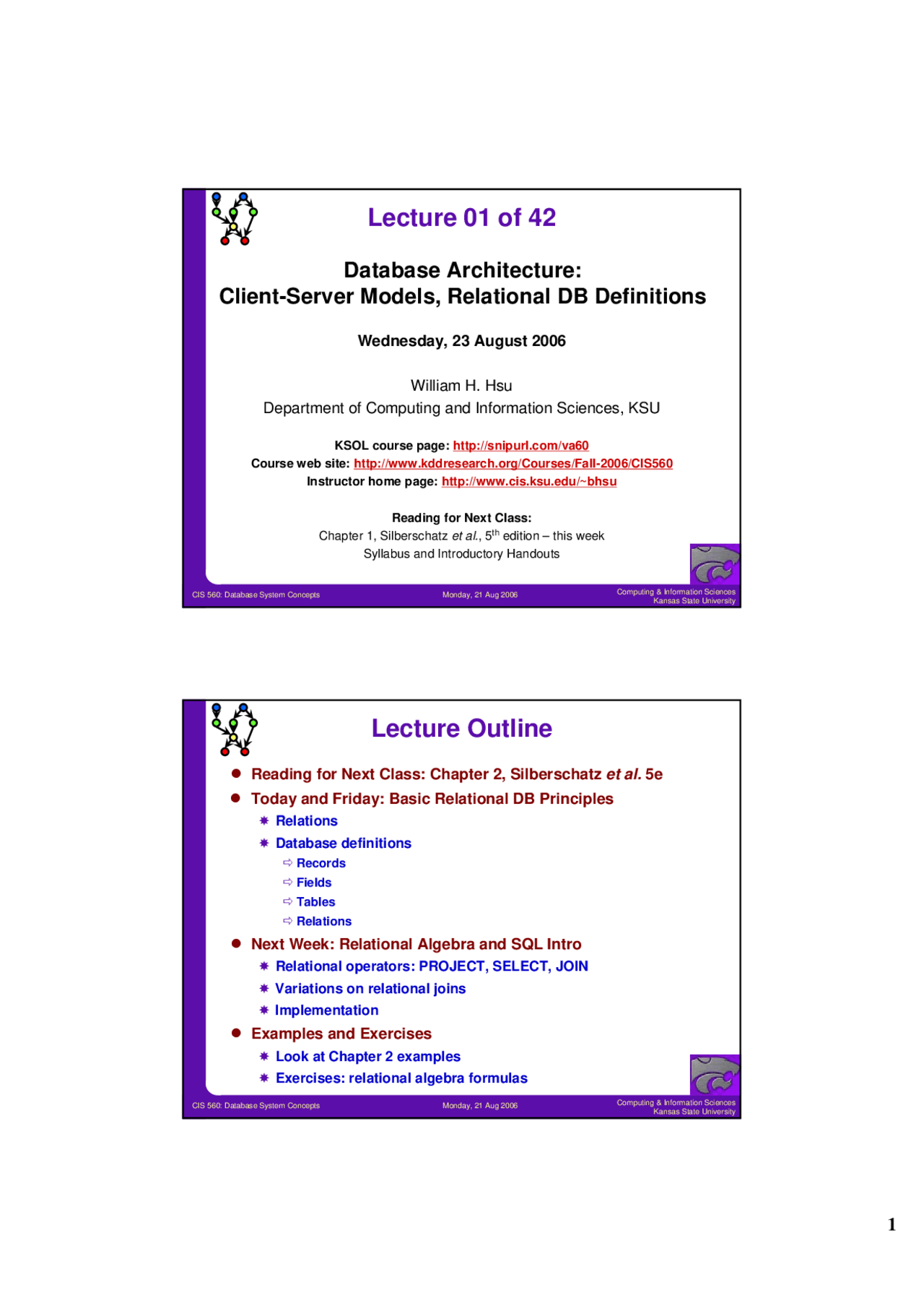 Database Architecture Database System Concepts Lecture 01 Slides