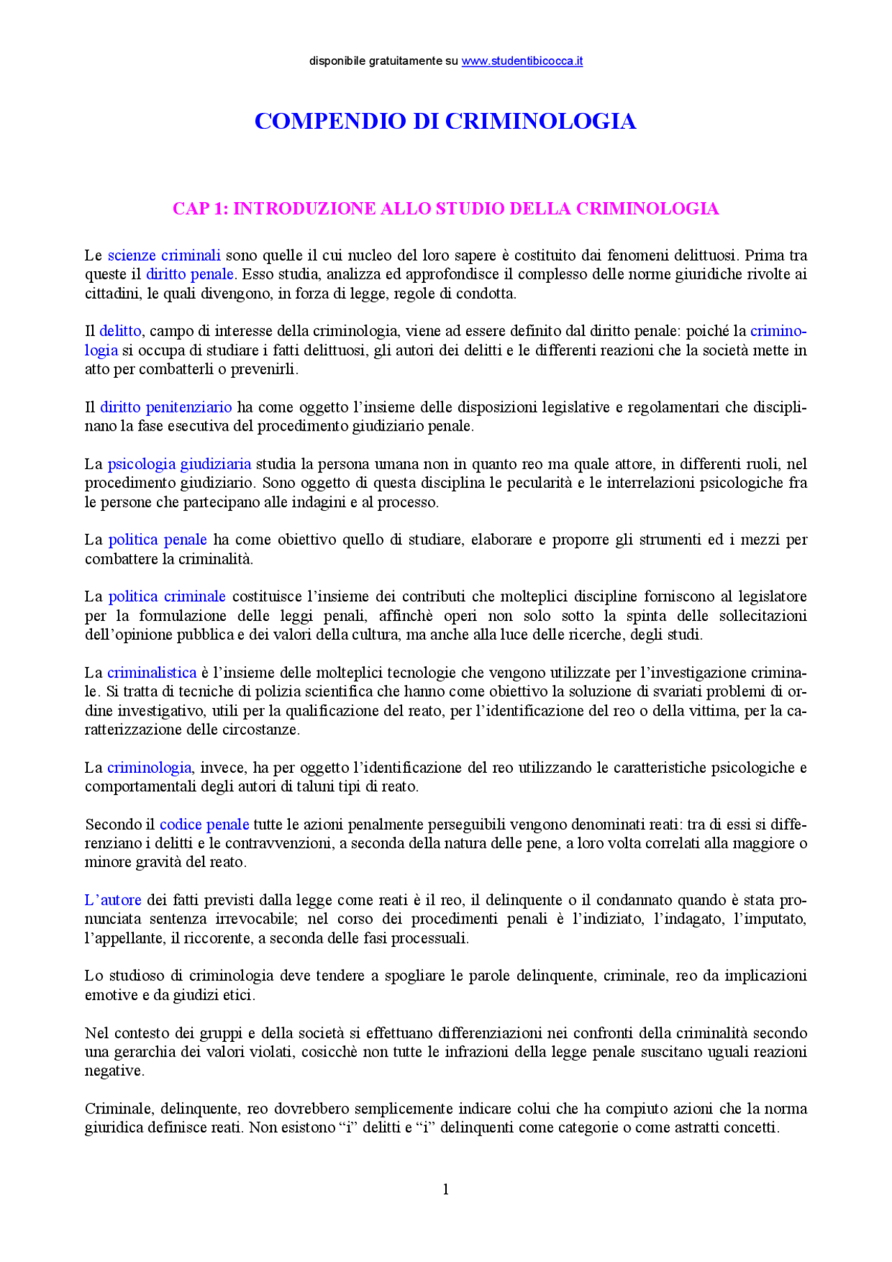 Riassunto Compendio Di Criminologia Tranne Cap 5 E 8 Docsity