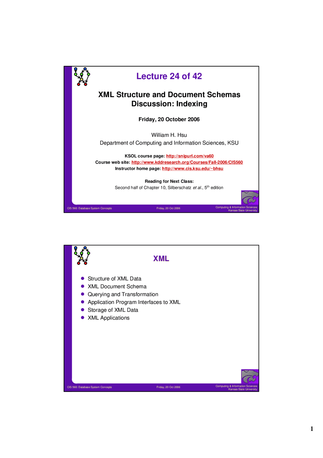 Xml Structure And Document Schemas Database System Concepts Lecture 24 Slides Computer Science