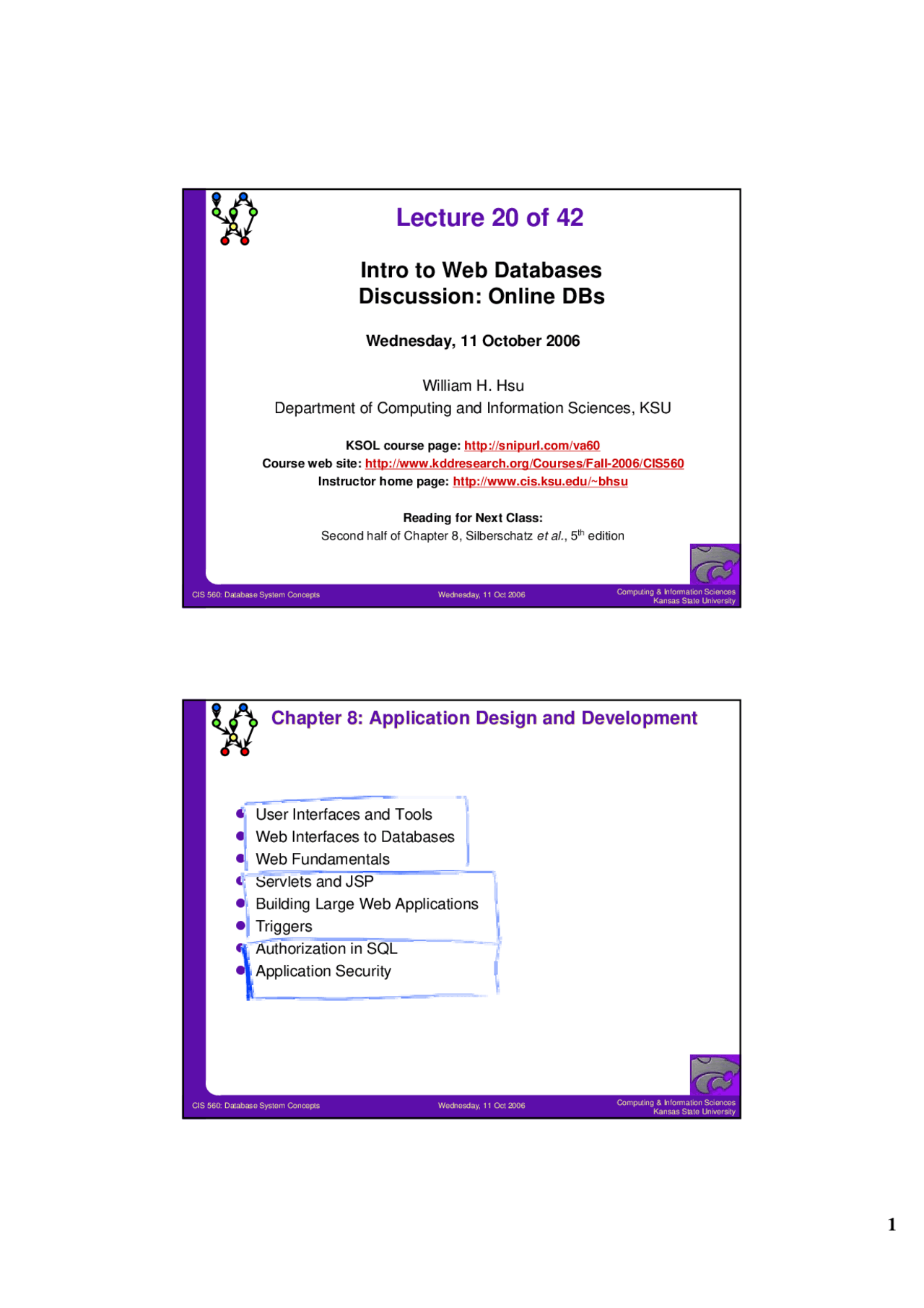 Intro To Web Databases Database System Concepts Lecture 18 Slides