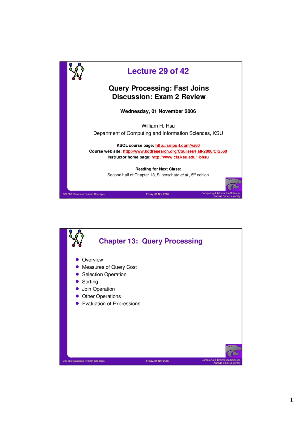 Query Processing Database System Concepts Lecture 27 Slides Computer
